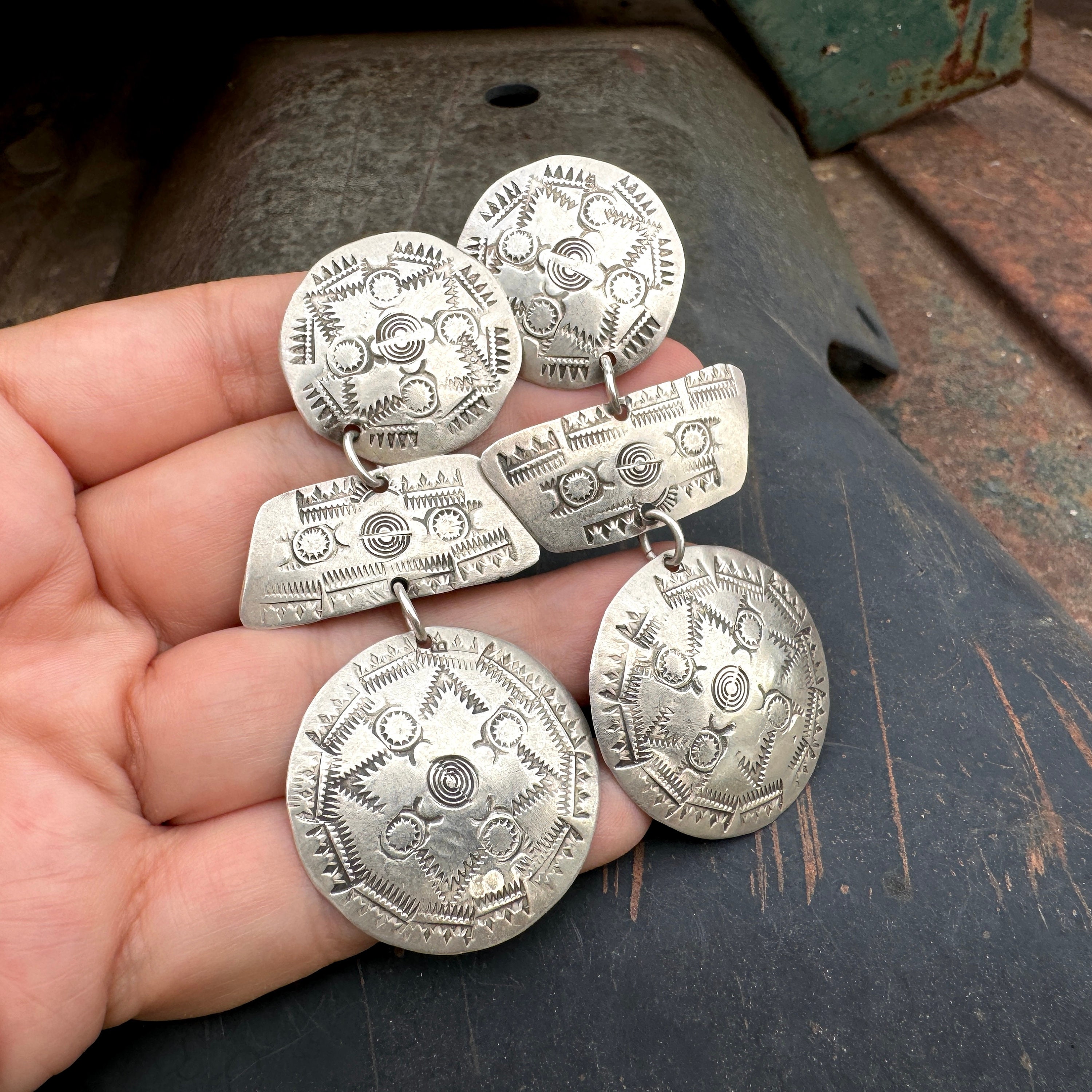 Vintage Stamped Sterling Silver Dangle Earrings by Navajo Bernice ...