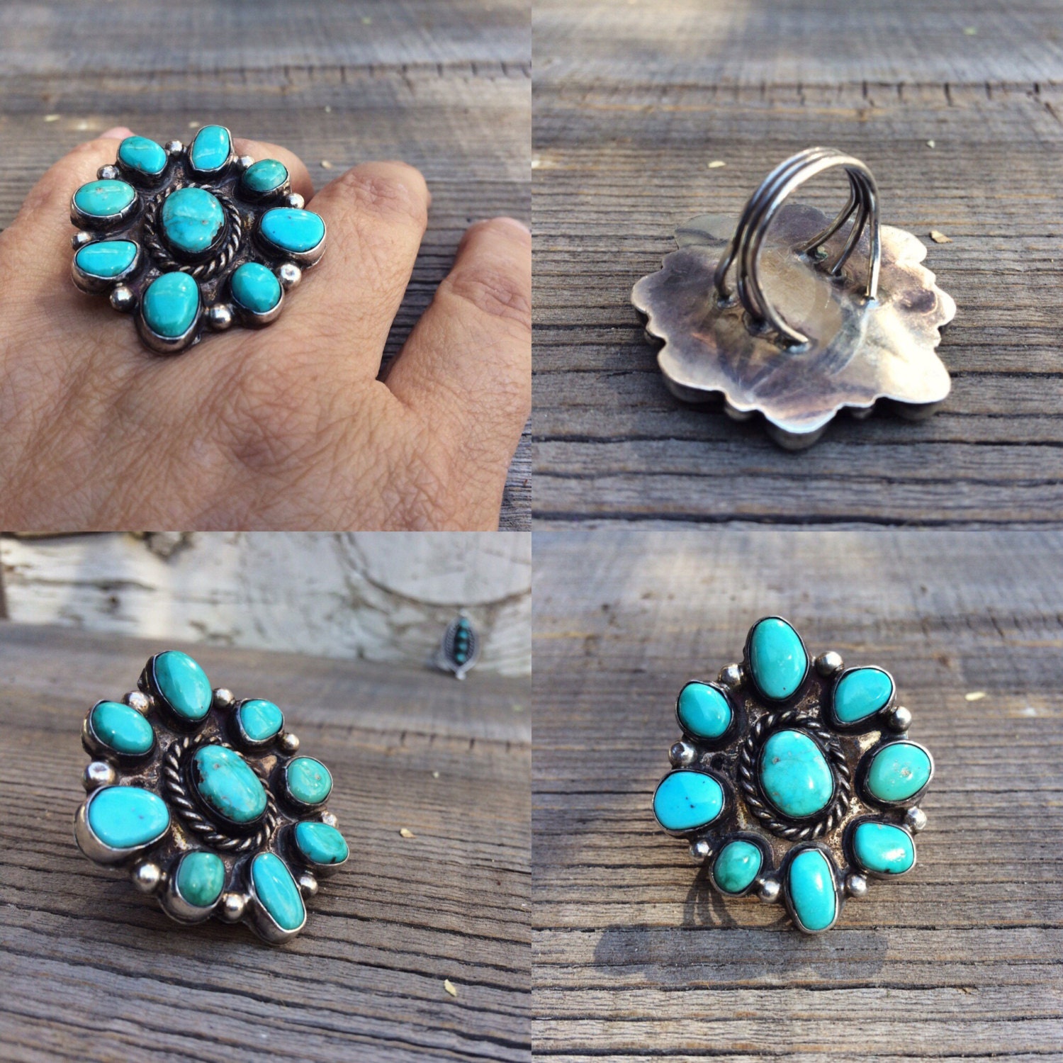 RESERVED / Vintage large turquoise sterling silver women size 6 ring ...