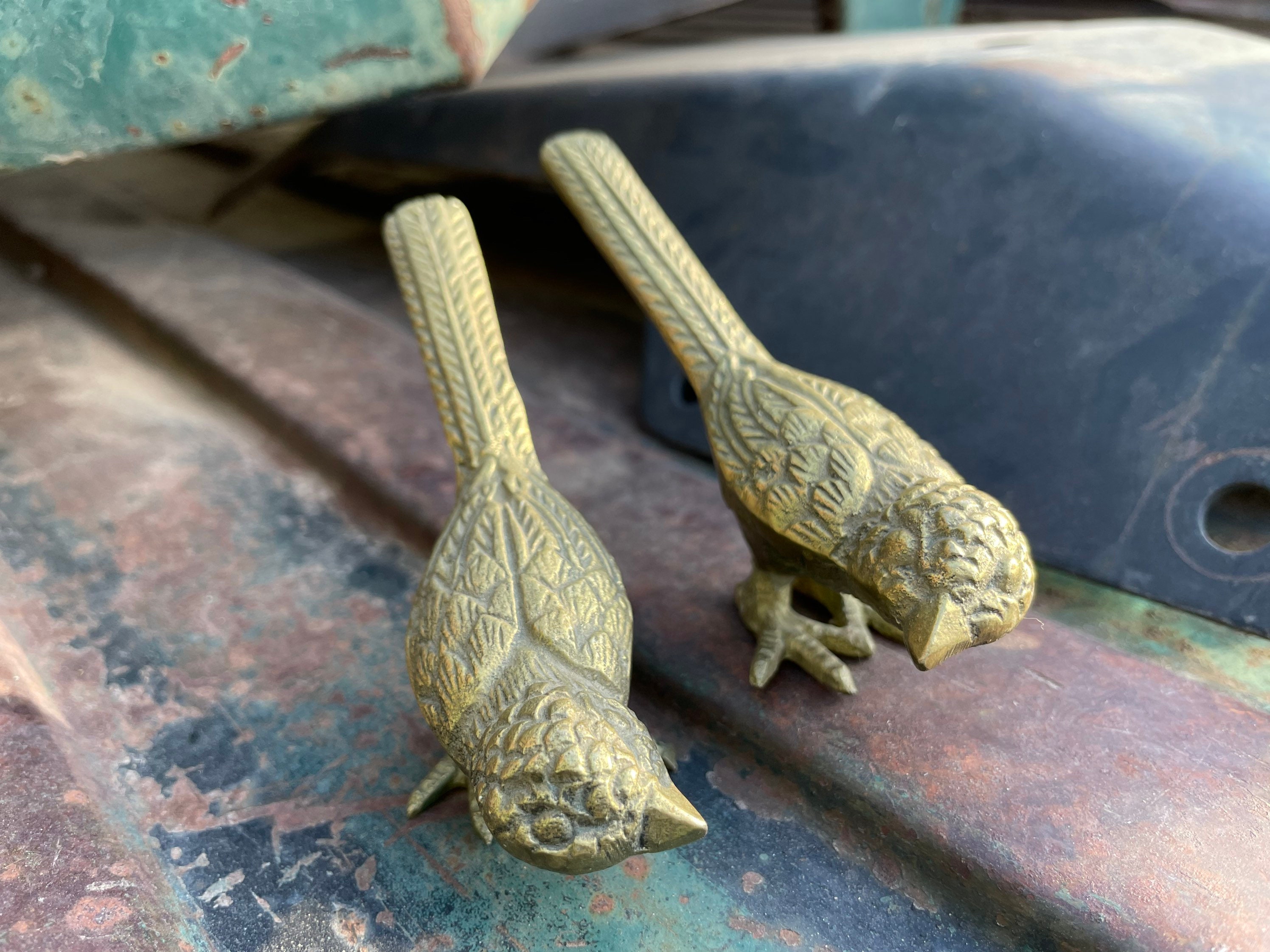 Pair of Small Vintage Solid Brass Songbird Figurine, Bird Lover Gifts ...
