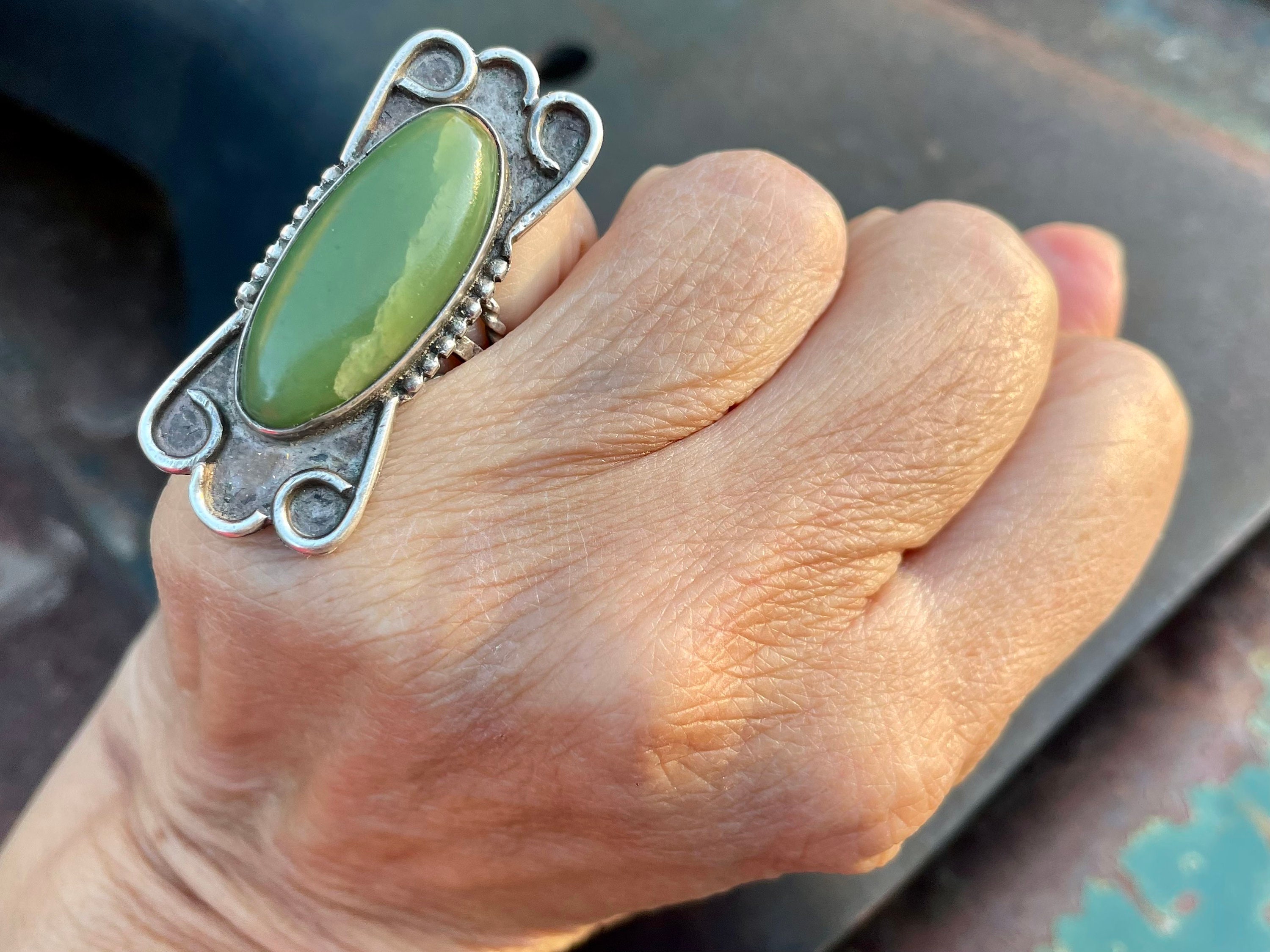 Vintage Fred Harvey Era Green Jade Ring Size 5, Collectible ...