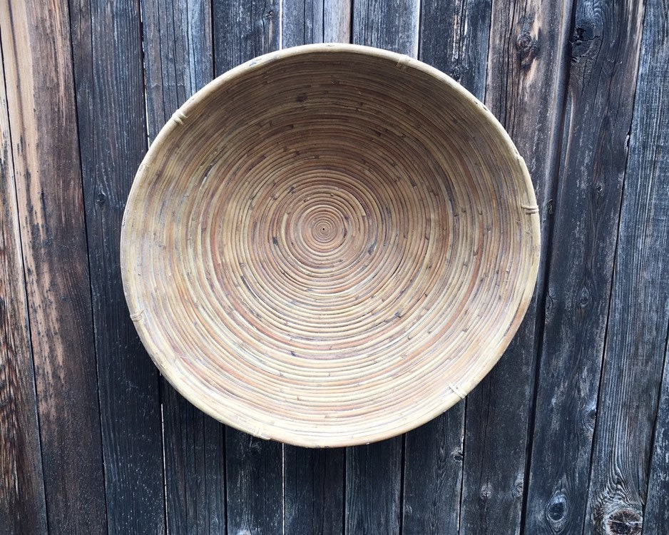 Large 19 Coiled Pencil Reed Bowl Basket in the Style of Gabriella ...