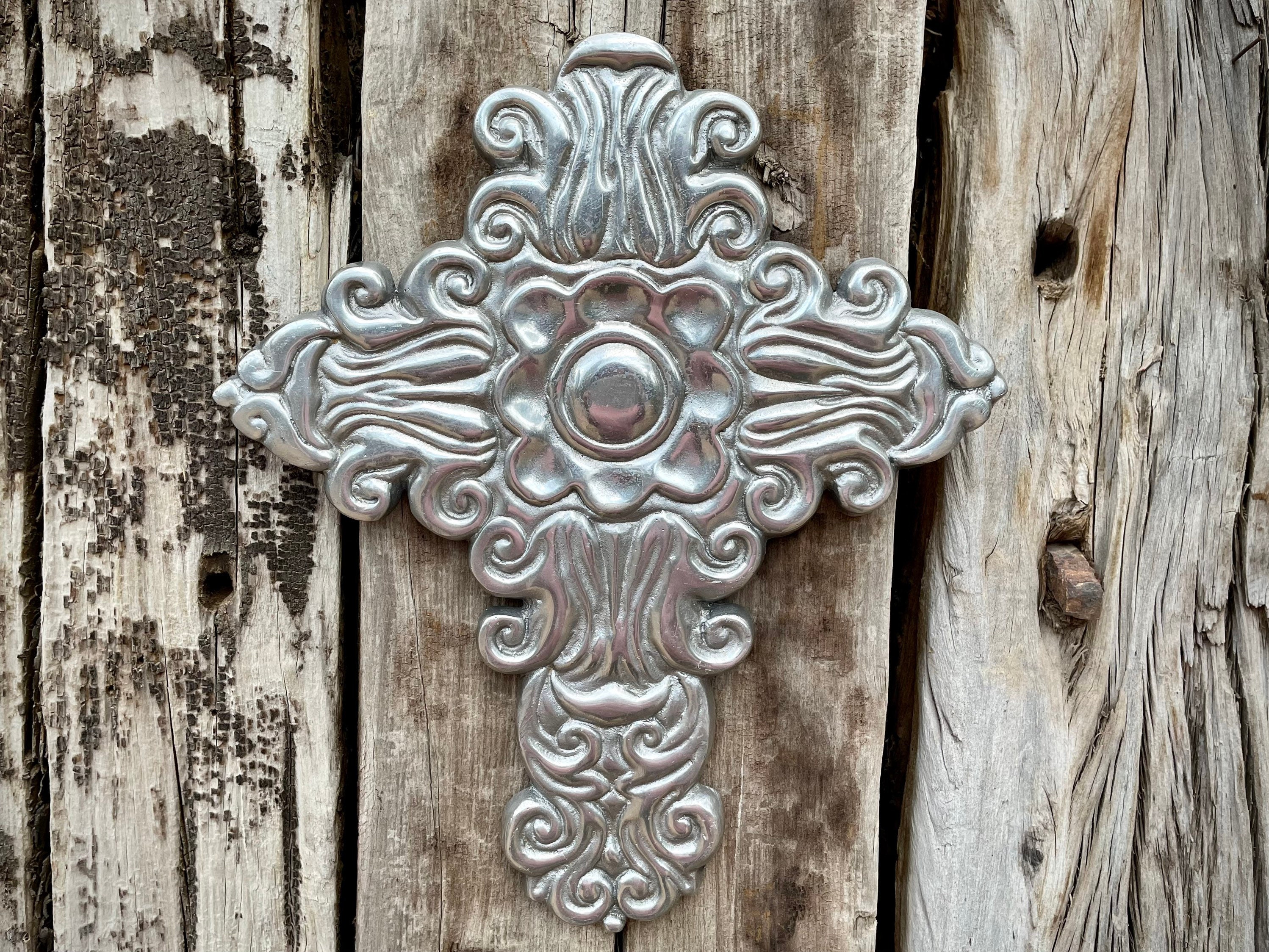 Large Mexican Wall Cross Pewter Metal Cross Wall Hanging Spanish Decor ...