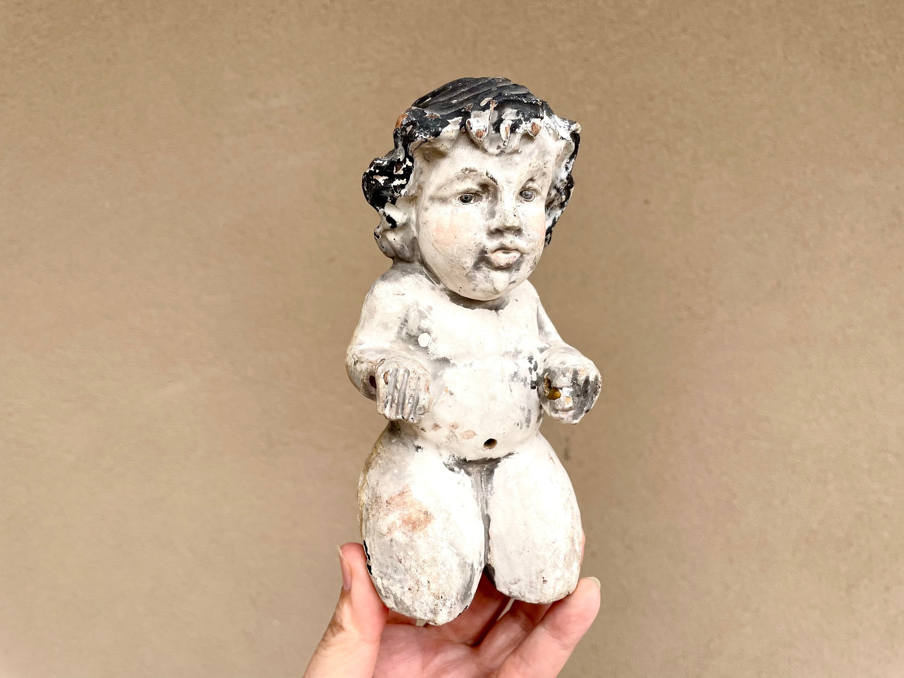 Vintage Salvaged Wood Angel with Glass Eyes, Distressed Chippy Paint ...