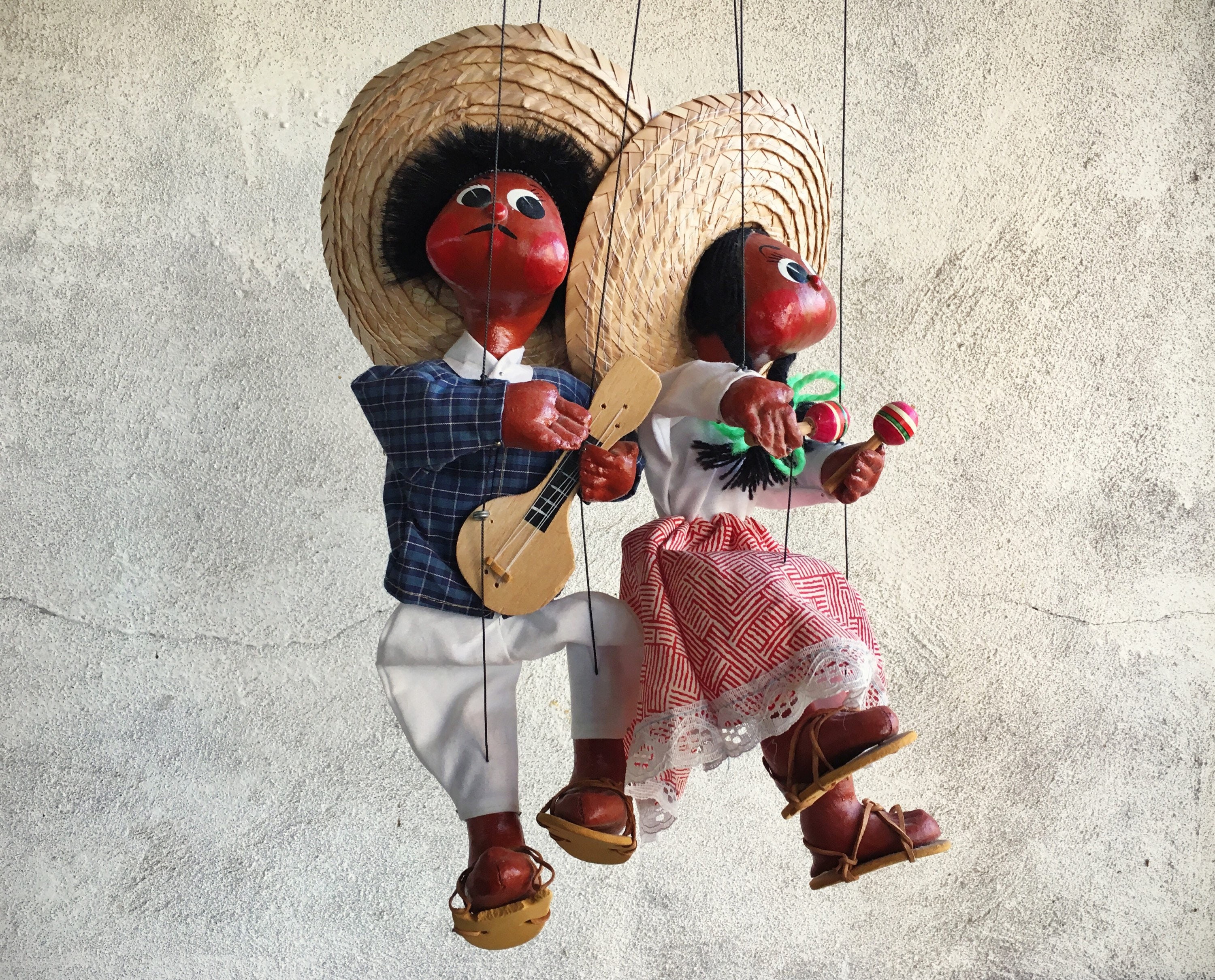 Mexican Marionettes Man Woman Music Instruments, Mexican Puppet Folk ...