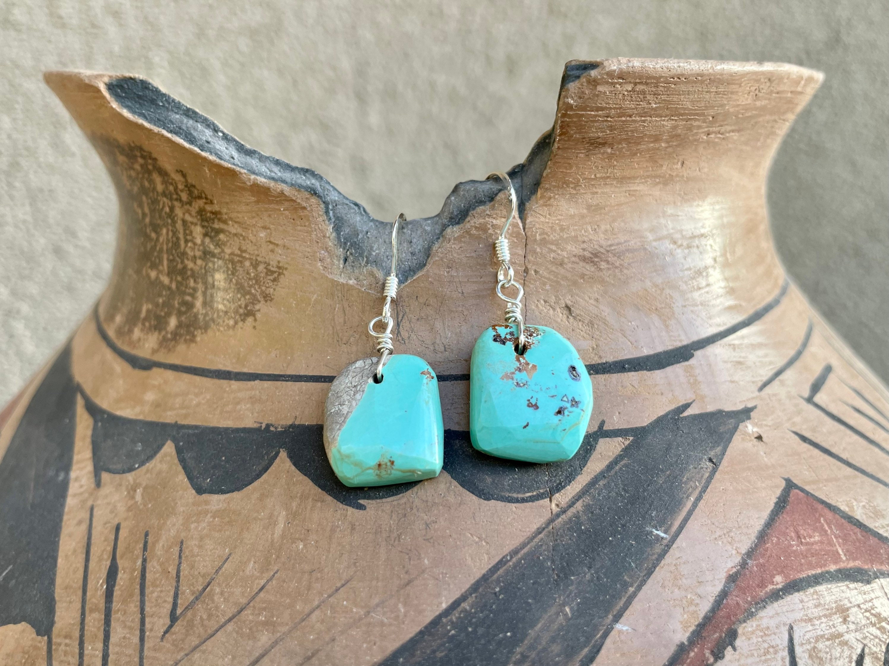 Very Small Natural Turquoise Tab Earrings by Santo Domingo Ray Lovato ...