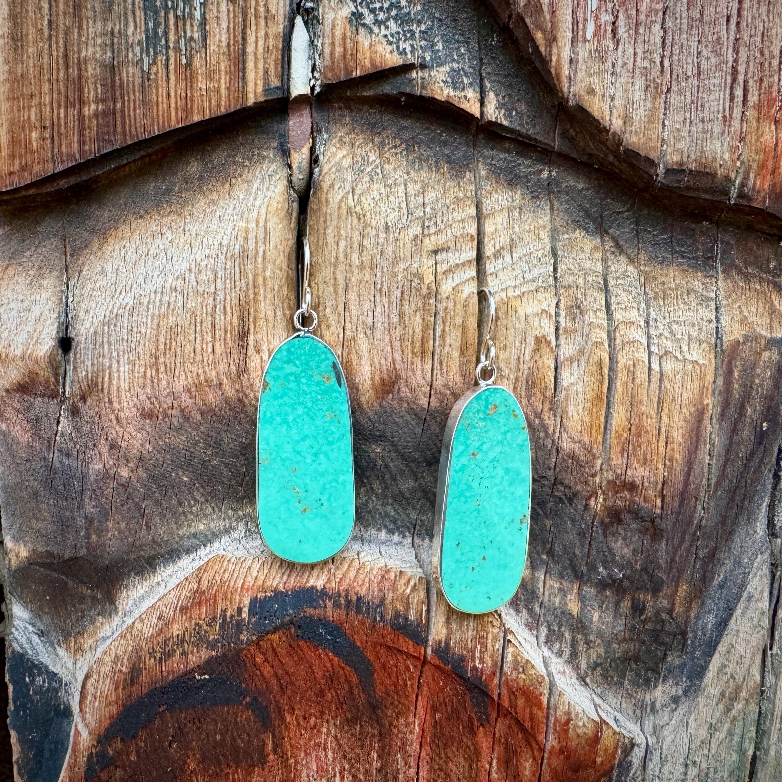Slab Turquoise Earrings with Thin Silver Wire Frame, Santo Domingo ...