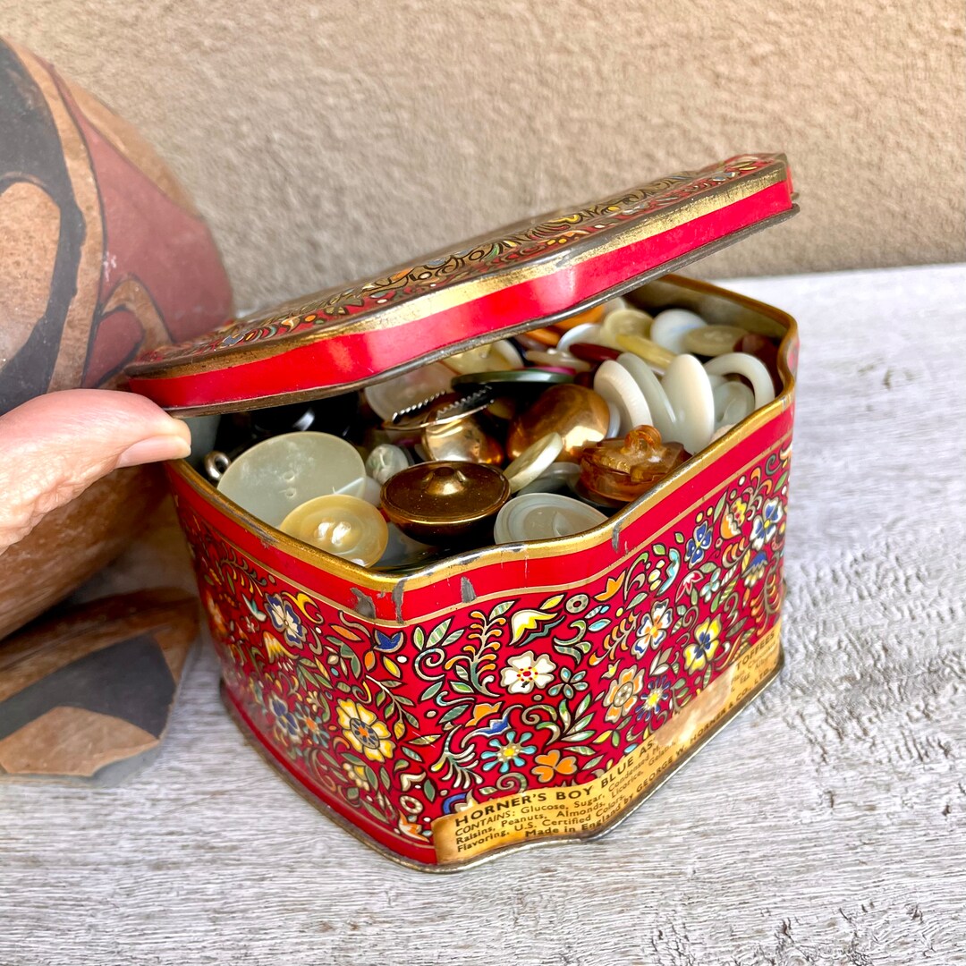 Vintage Horner's Blue Boy Toffee Tin Box Filled With Old Buttons ...