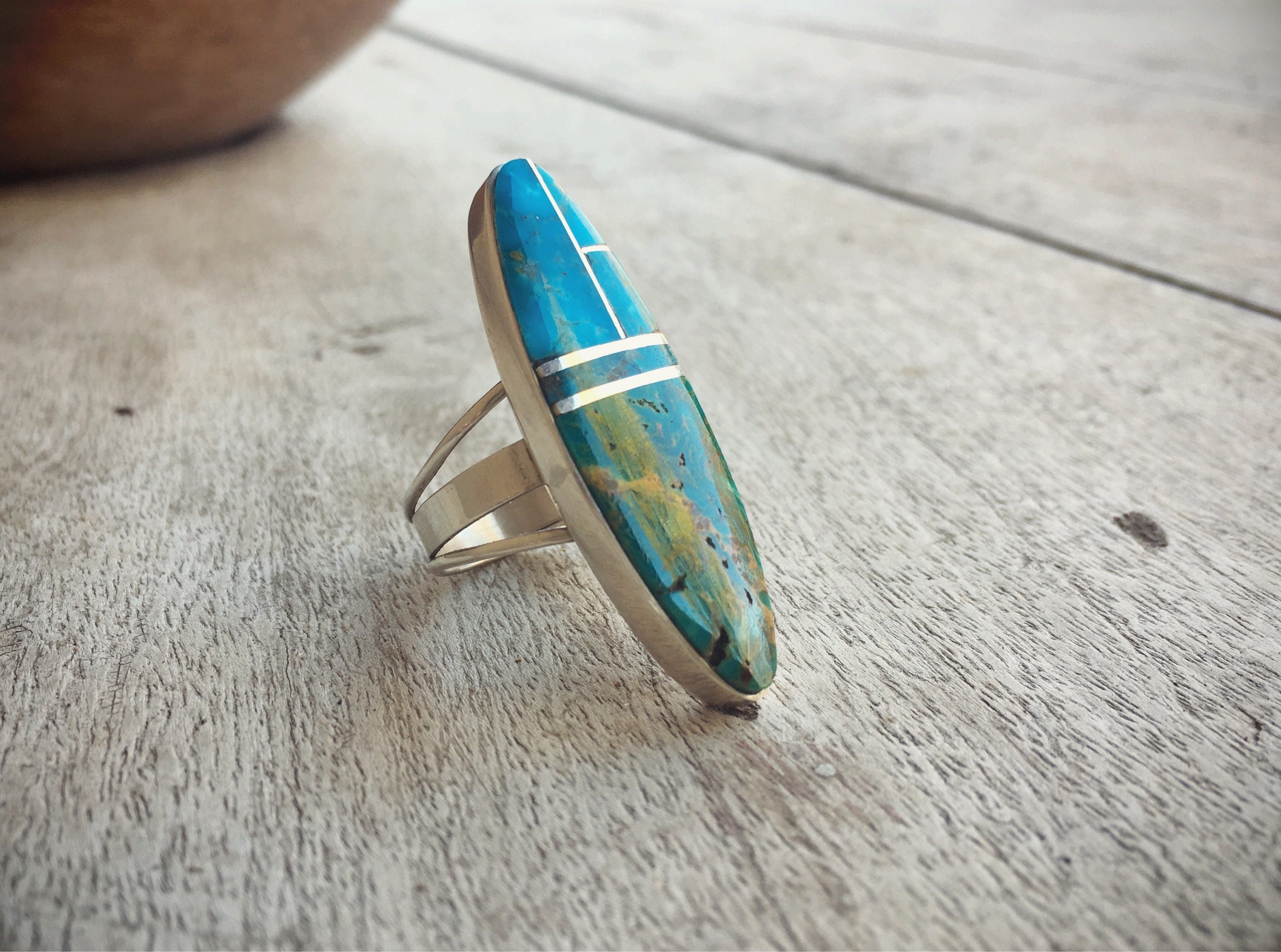 Large Turquoise Ring Native American Ring Channel Inlay, Turquoise ...