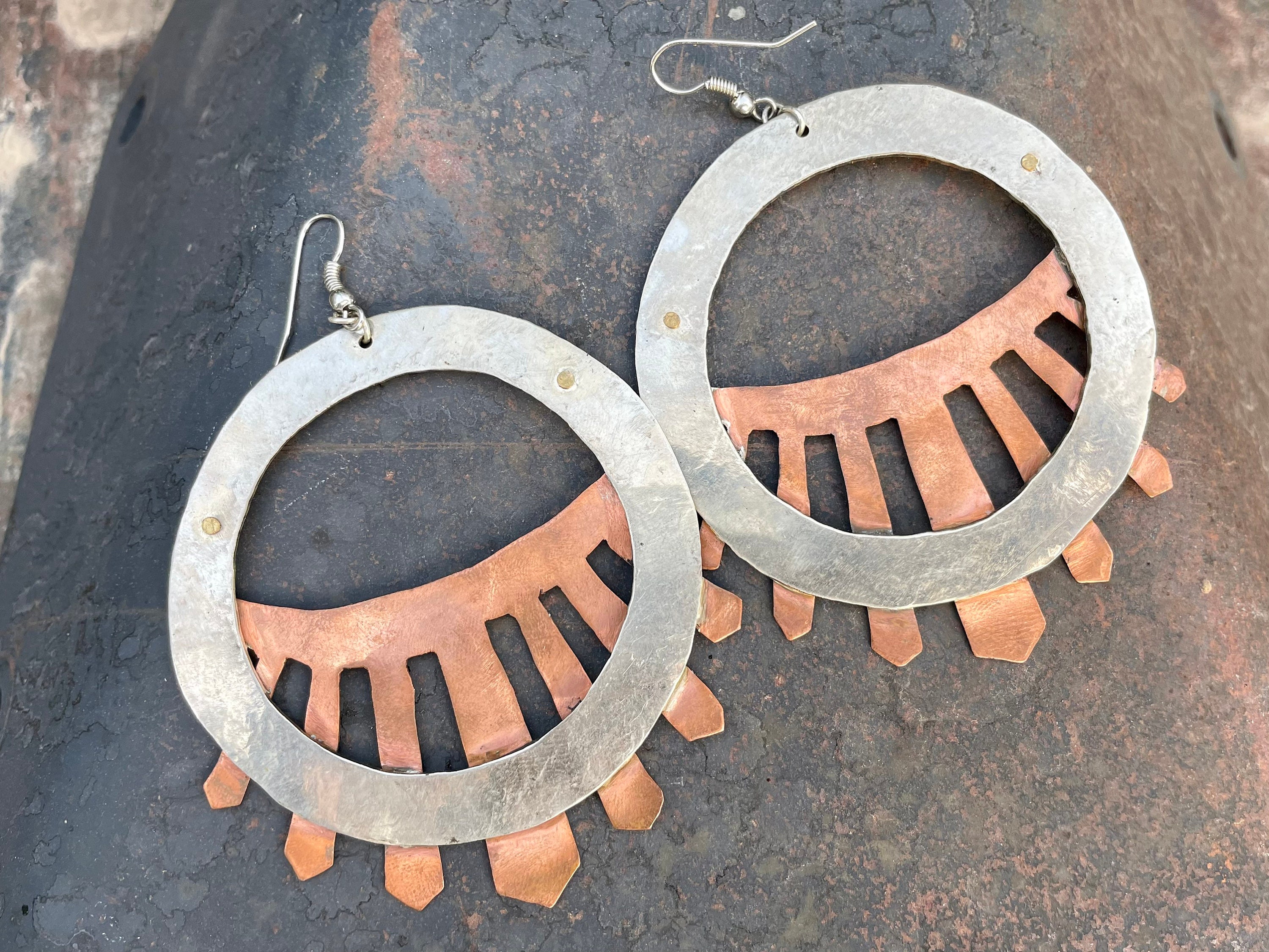 Vintage Mixed Metal Hoop Earrings Copper Silver Tone Jewelry for Women ...