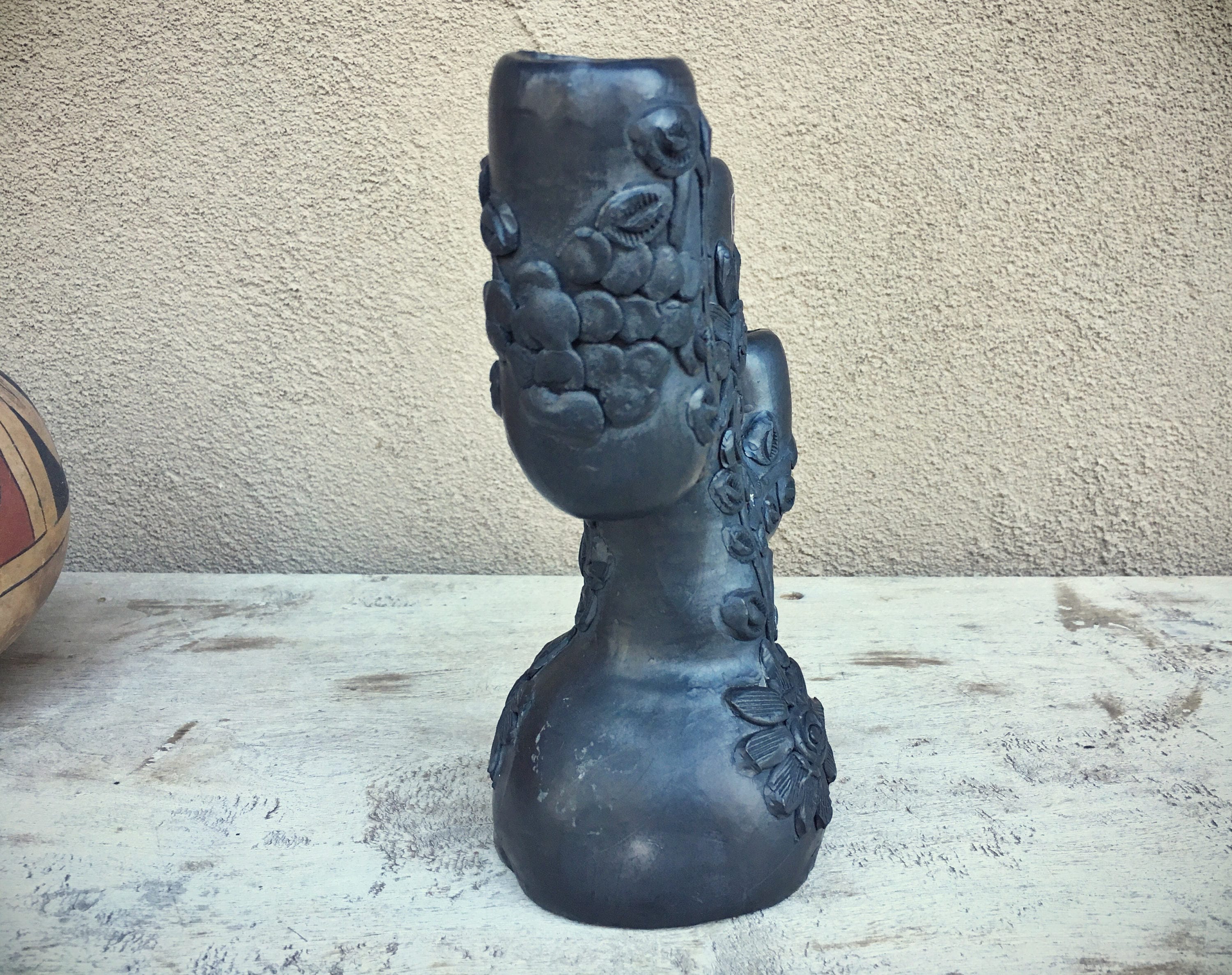 Vintage Barro Negro Candlestick Holder from Oaxaca Mexico Black Clay