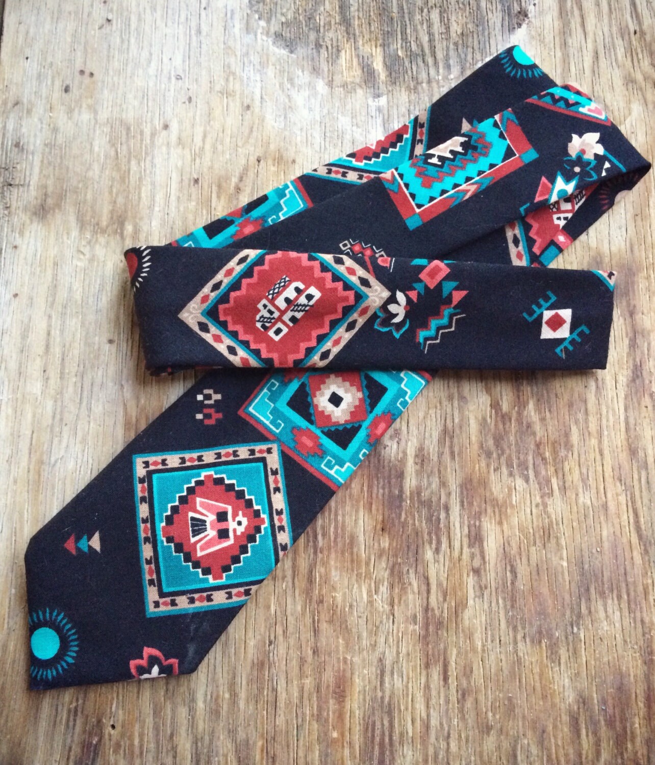 Vintage Southwest tie thunderbird design black turquoise necktie ...