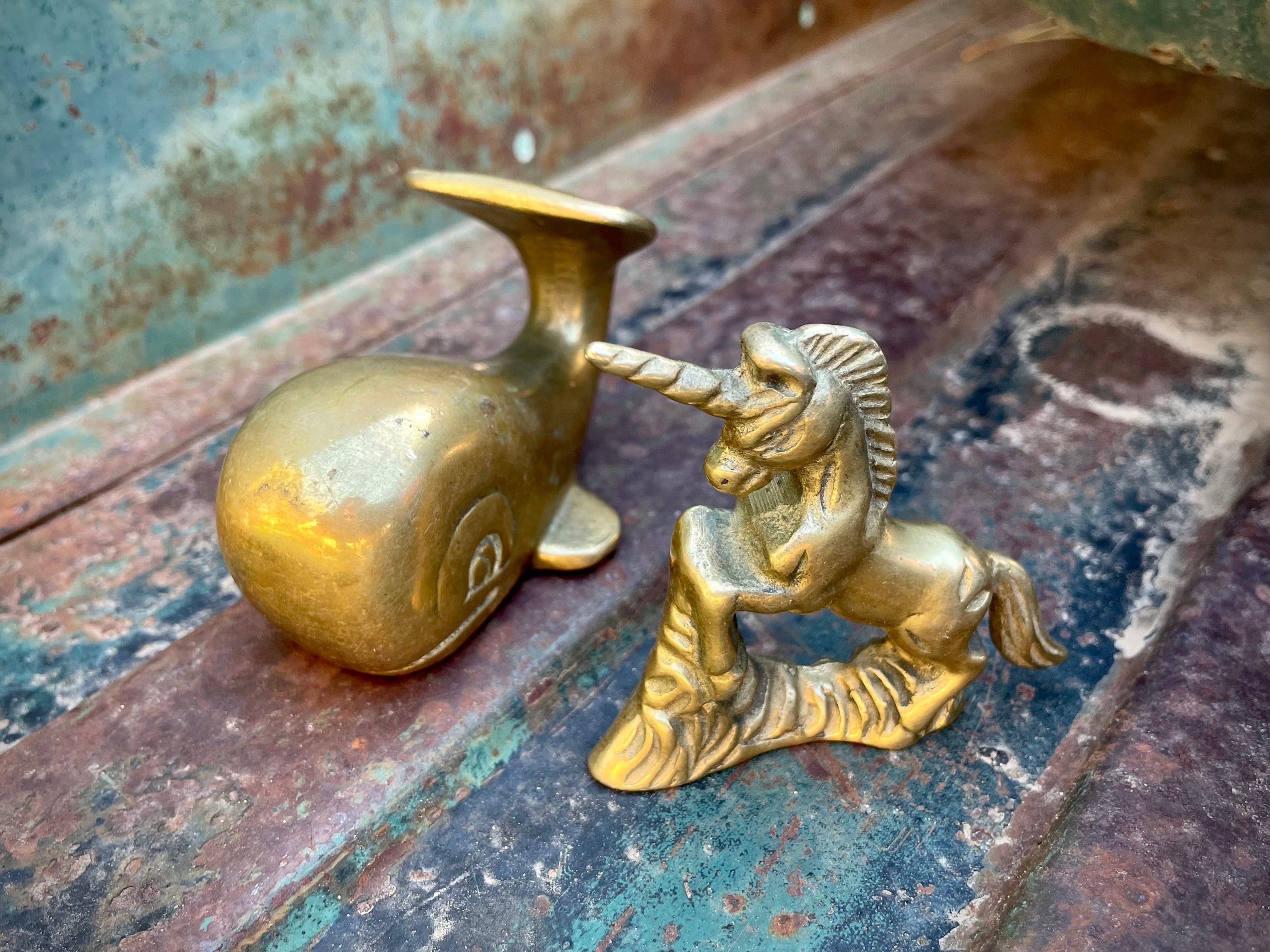 Small Vintage Brass Whale Figurine, MCM Mid Mod Retro Decor Office or ...