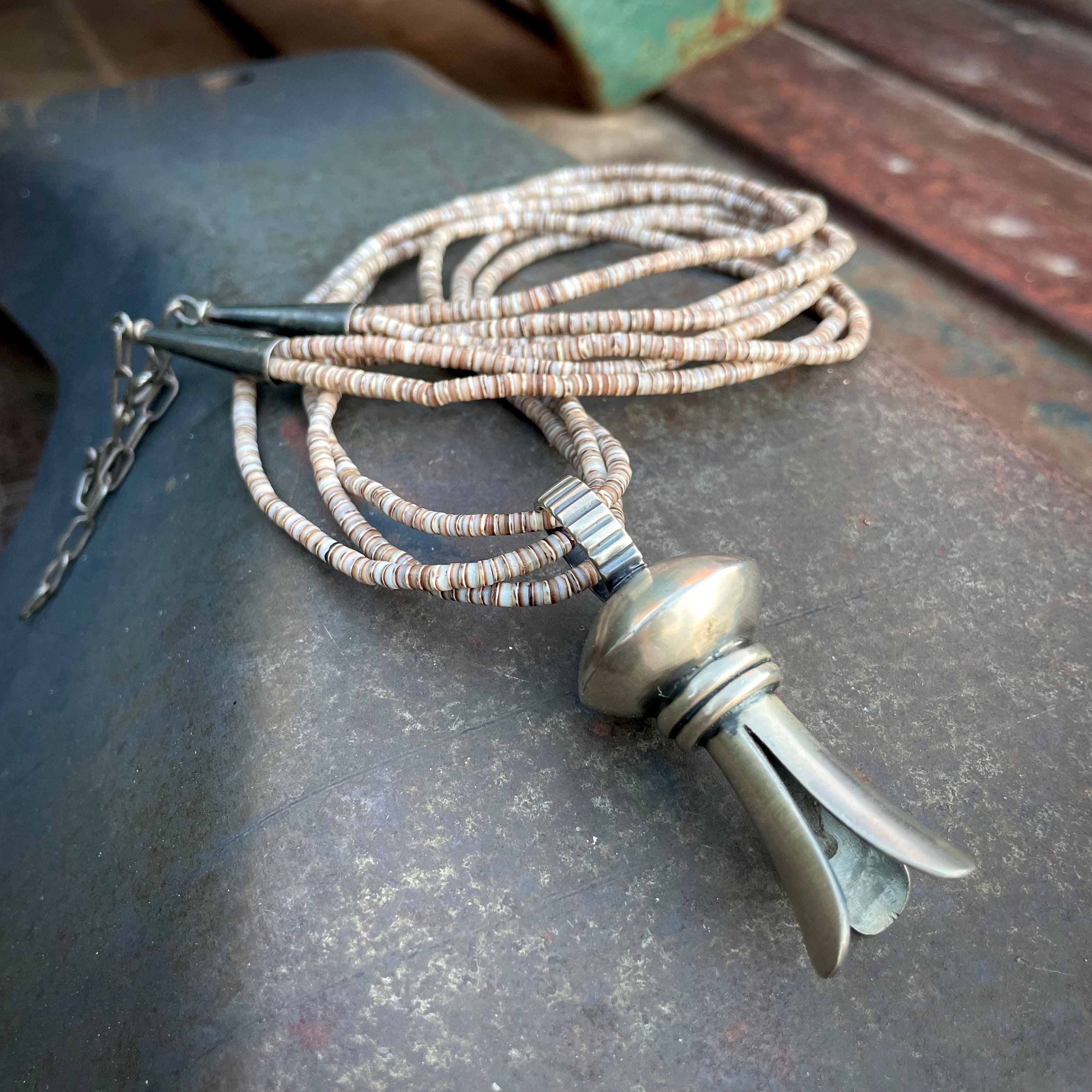 Large Sterling Silver Squashblossom Pendant on Circa 1970s Three-Strand ...
