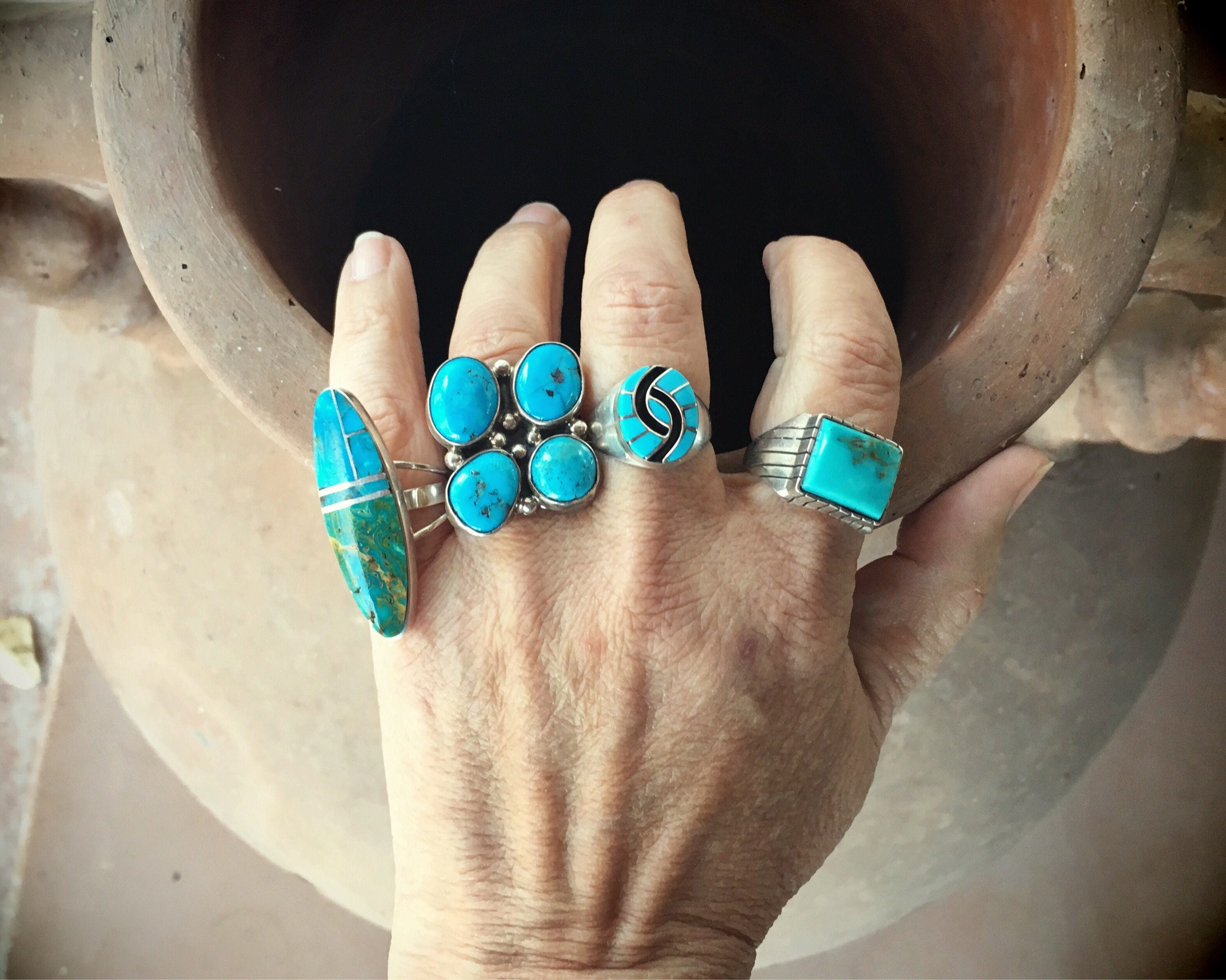 Large Turquoise Ring Native American Ring Channel Inlay, Turquoise ...