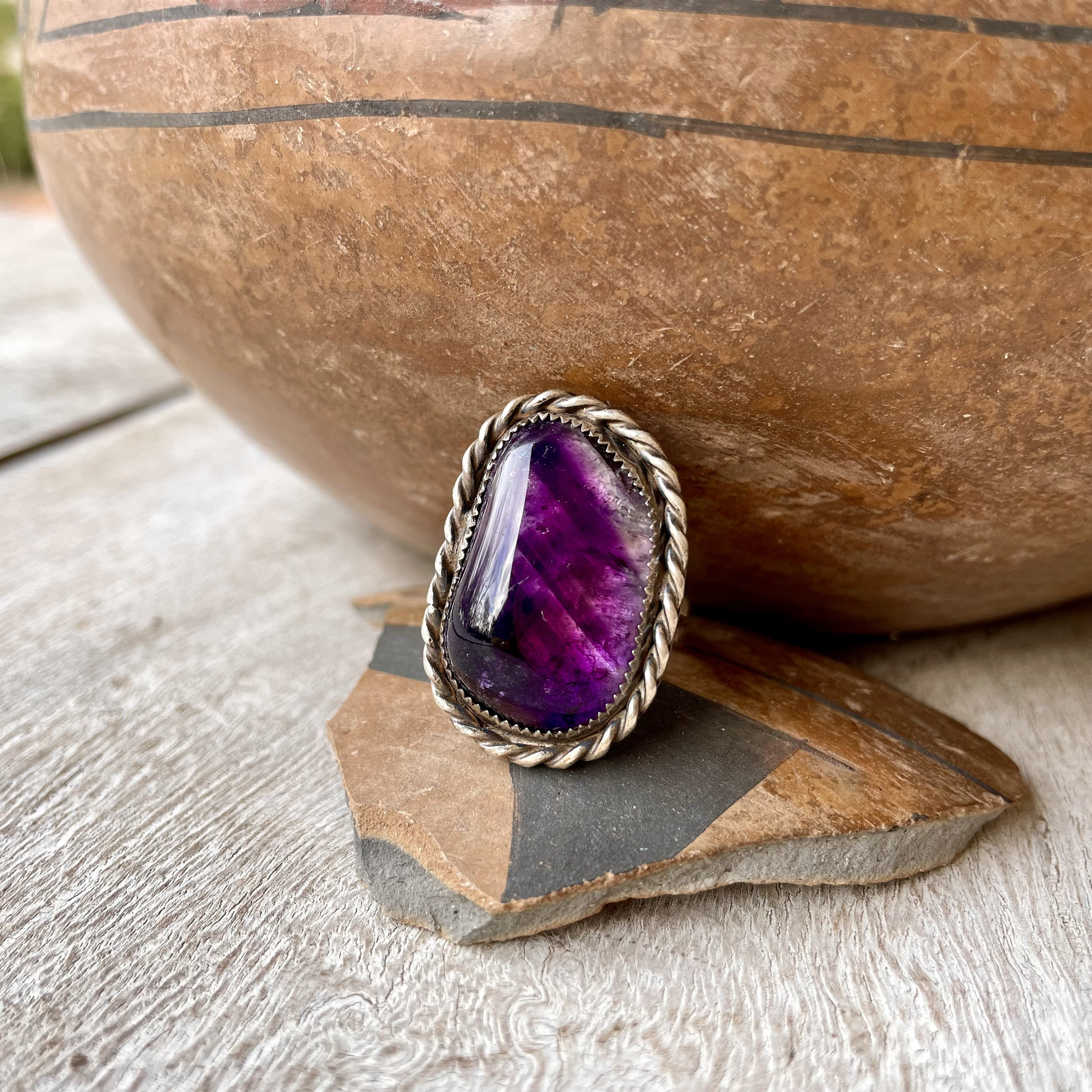 Vintage Striated Purple Amethyst Silver Navajo Ring Size 10, Native ...