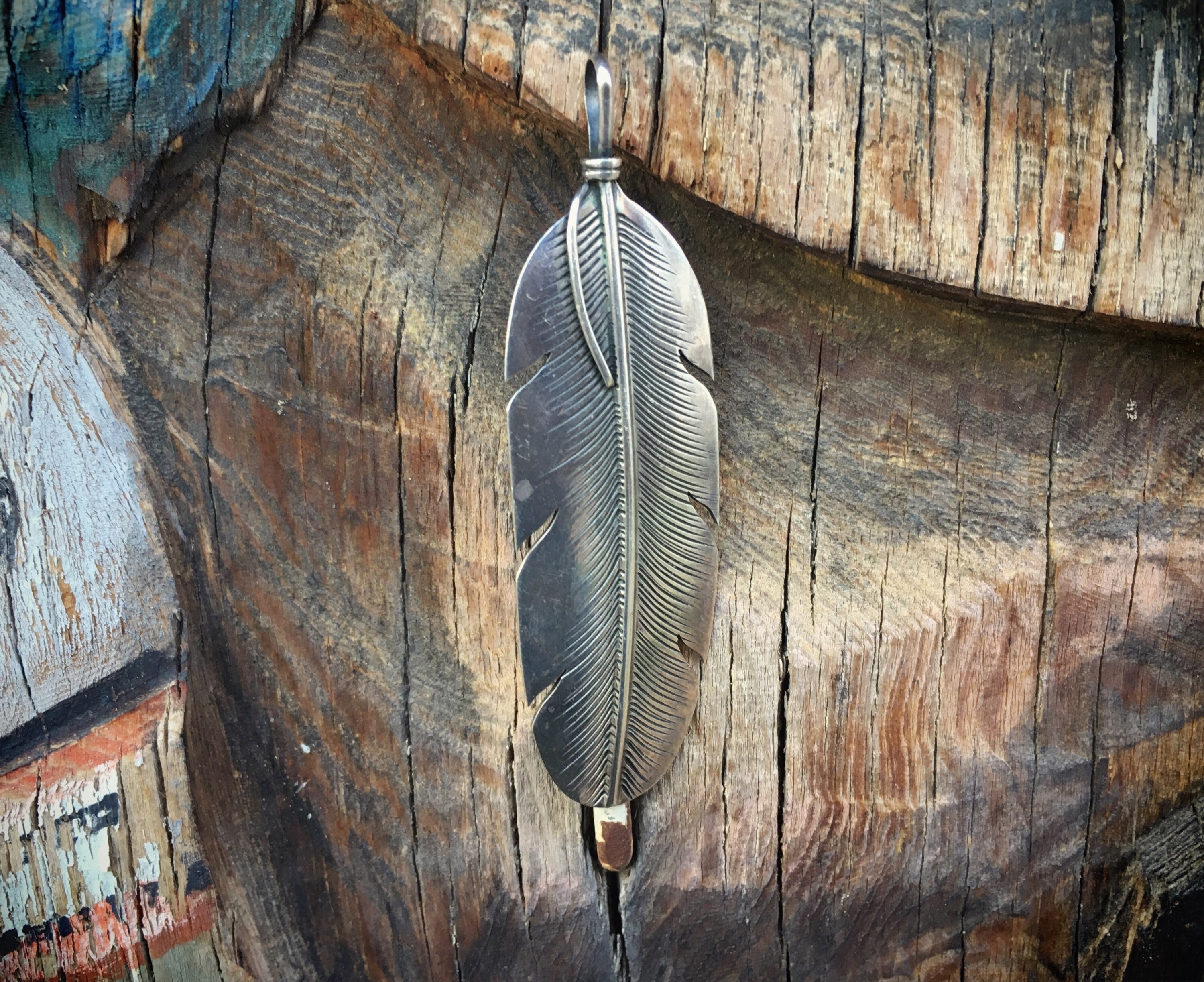 Signed Navajo Pendant Brooch Native American Sterling Silver Feather ...