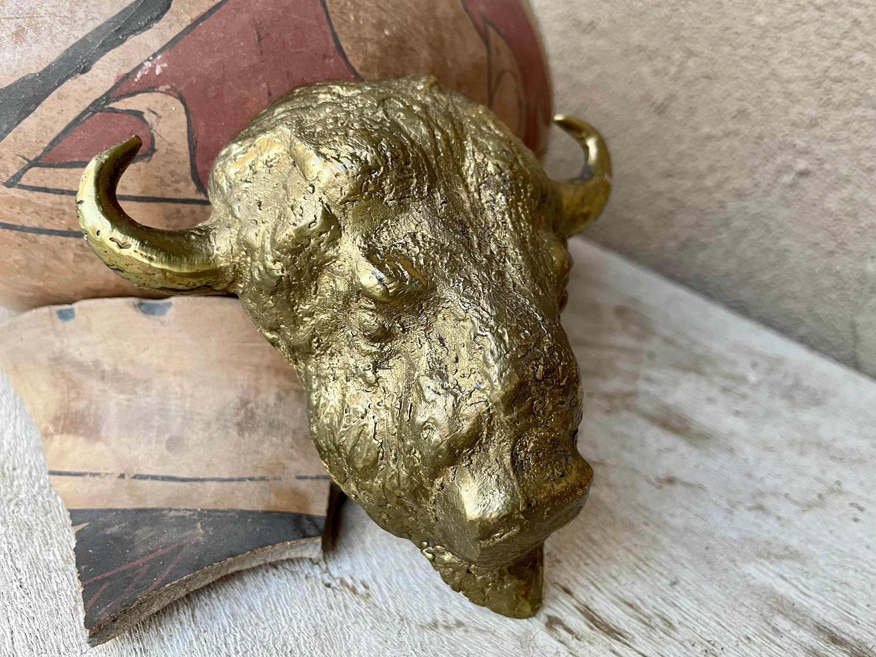 Vintage Heavy Brass Bison Buffalo Head Wall Ornament Hanger ...