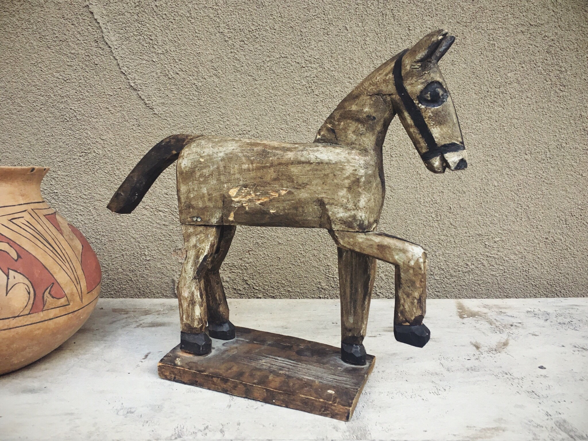 Wooden Horse Statue Primitive Folk Art Sculpture Guatemala, Rustic ...