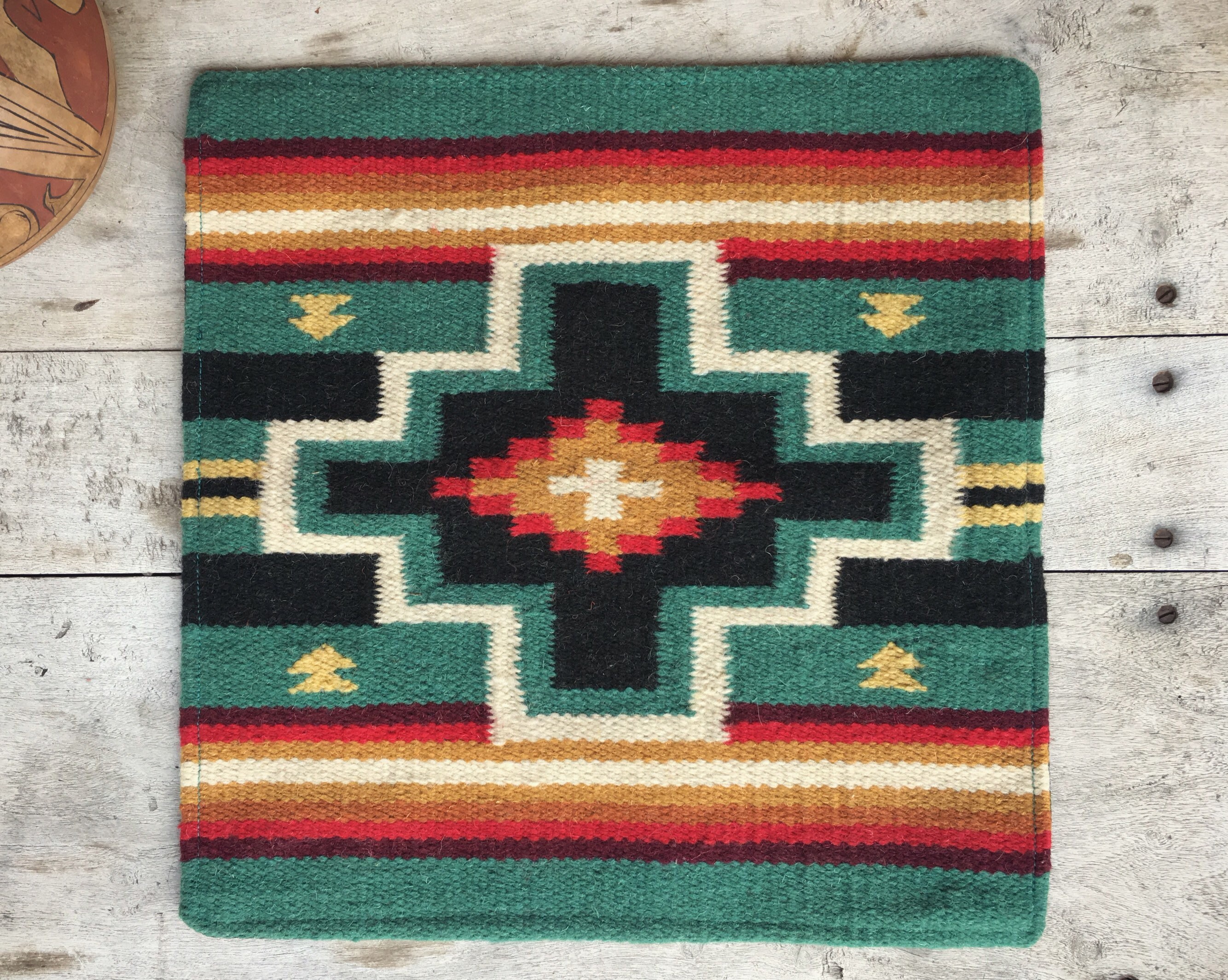 Western Pillow Cover Ranch Decor 18 x 18 Woven Wool Turquoise Rust ...