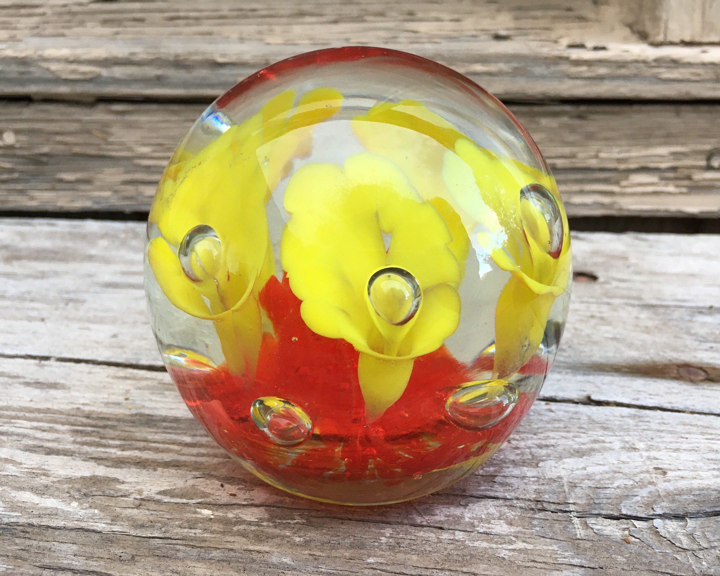 Vintage St. Clair Art Glass Paperweight Yellow Flower Orange Background ...