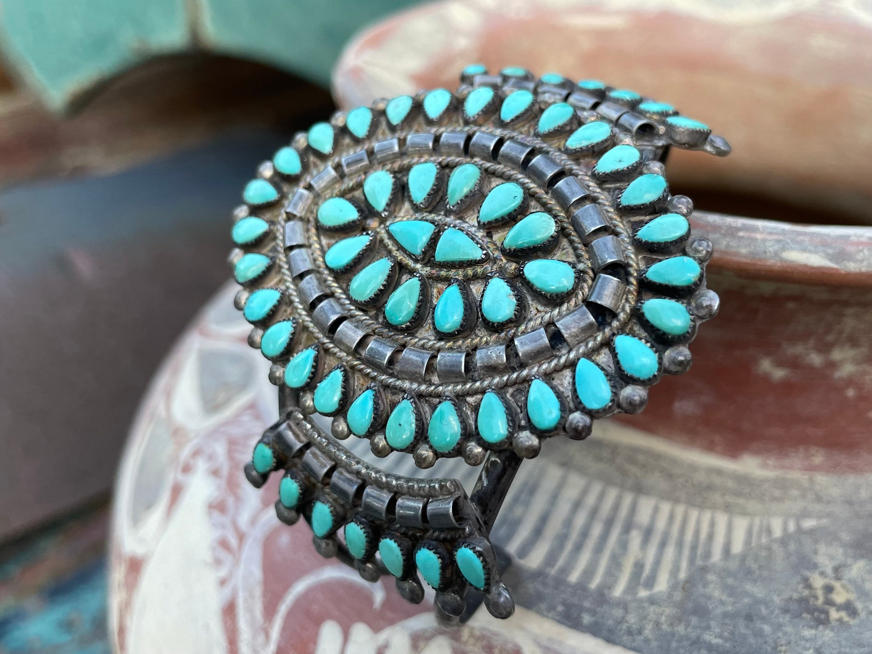 Vintage Zuni Petit Point Cluster Cuff Bracelet with Sleeping Beauty ...