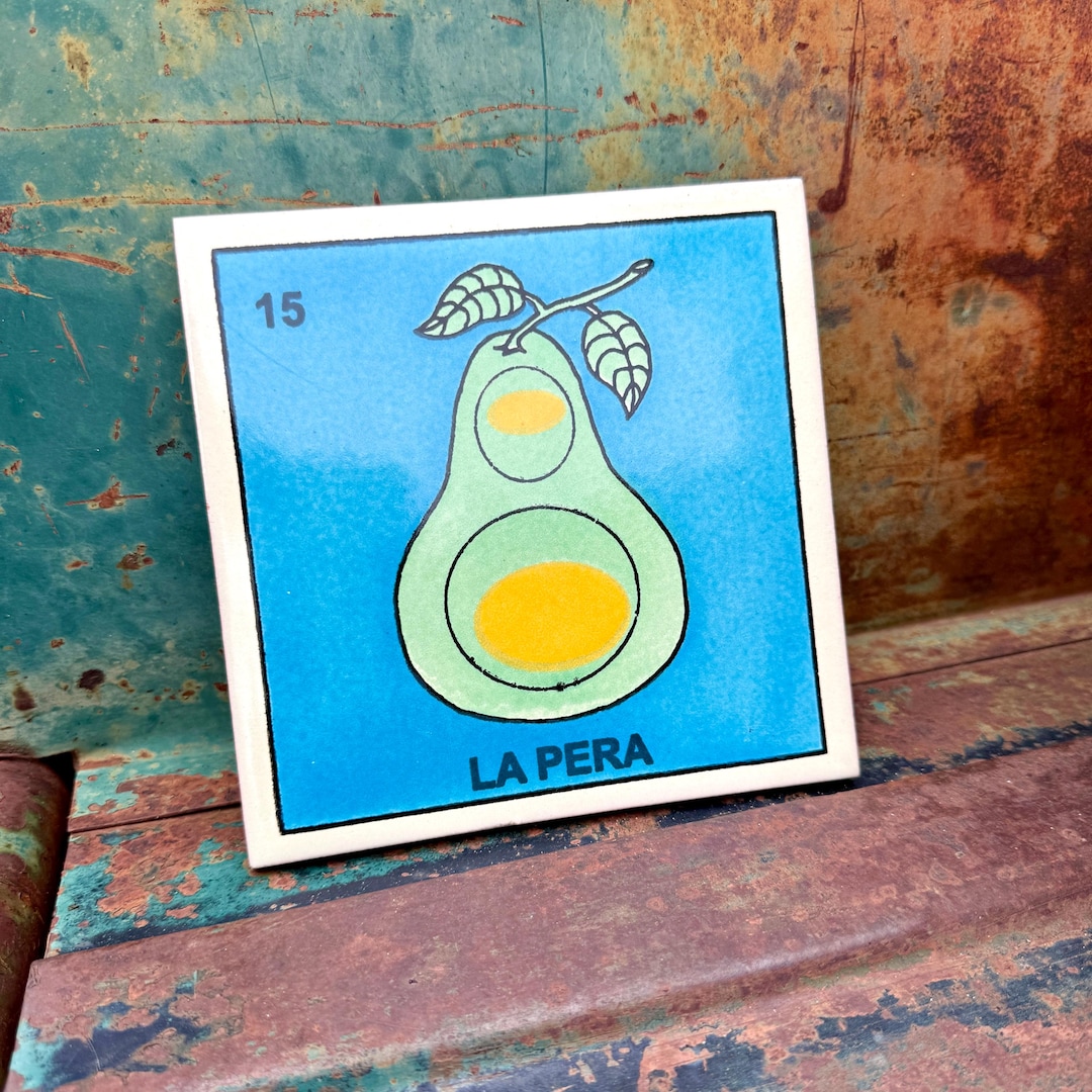Vintage Ceramic Tile Mexican Loteria Card of La Pera, Pear Fruit Theme ...