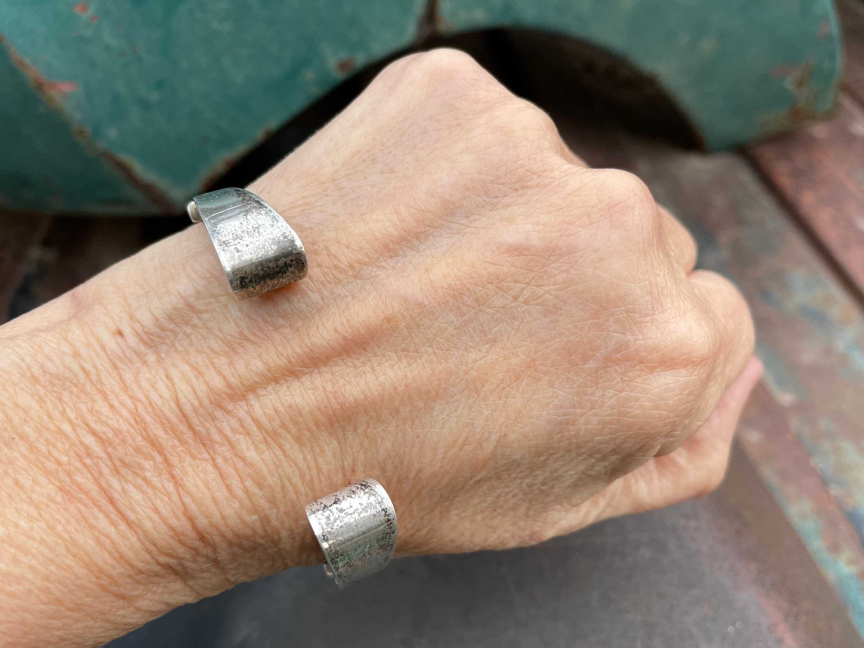 Vintage Taxco Sterling Silver Narrow Bracelet with Big Curved Terminals ...