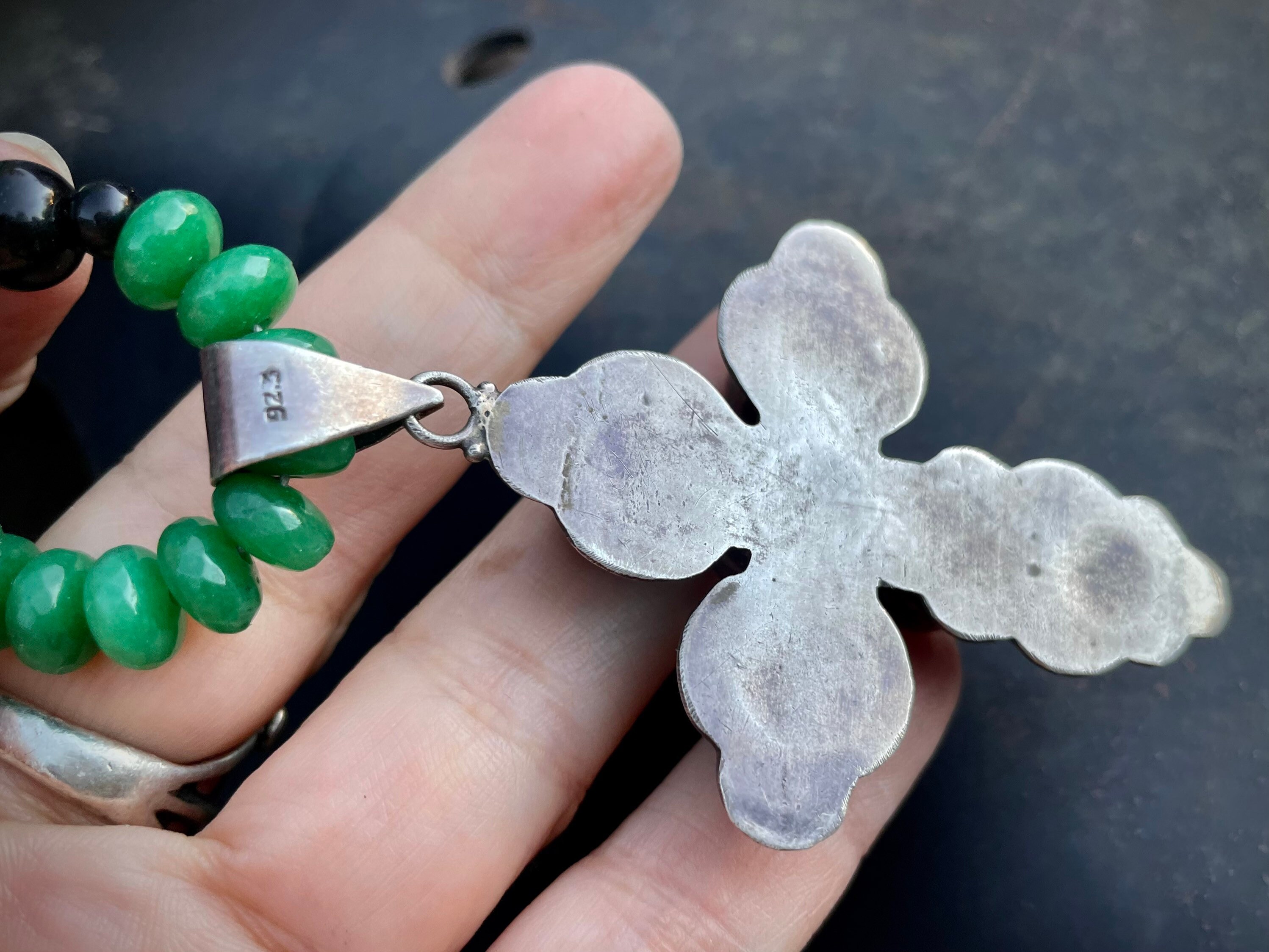 Vintage Green Beryl Sterling Silver Cross Pendant with Beryl Bead ...
