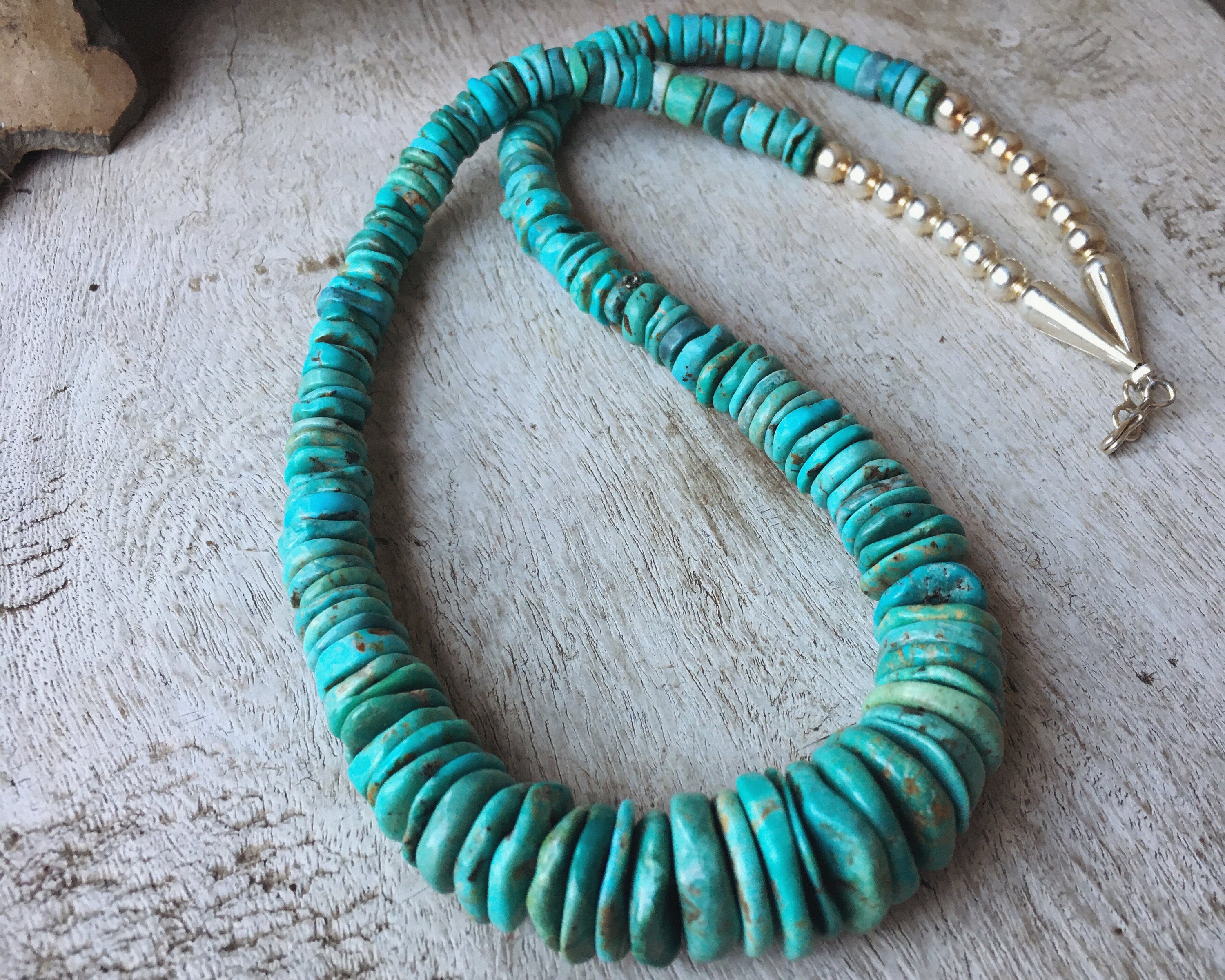 Chunky Turquoise Bead Disc Nugget Necklace For Women Native American