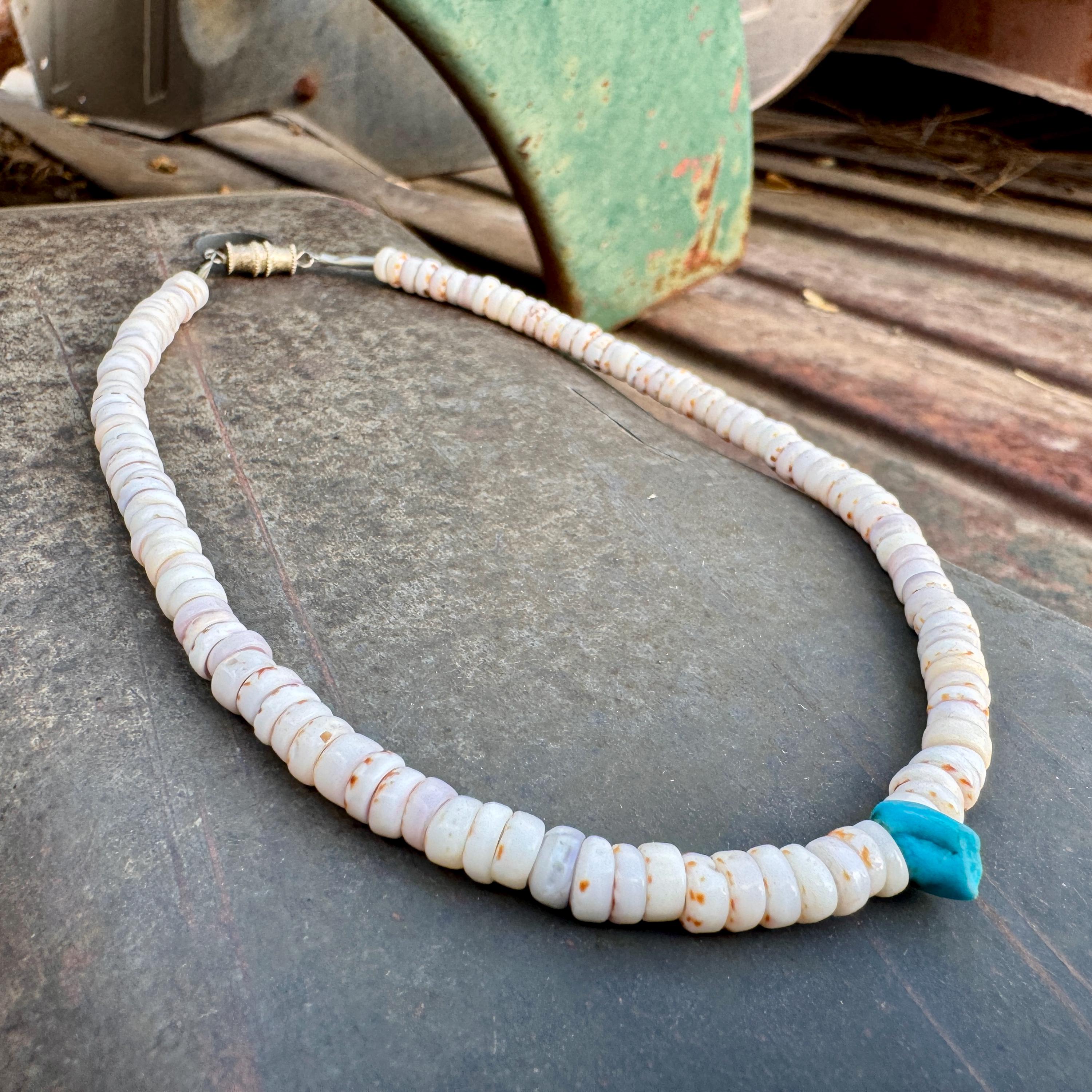 1980s Puka Shell Choker Necklace Approx 13.5 w/ Turquoise Nugget, Super ...