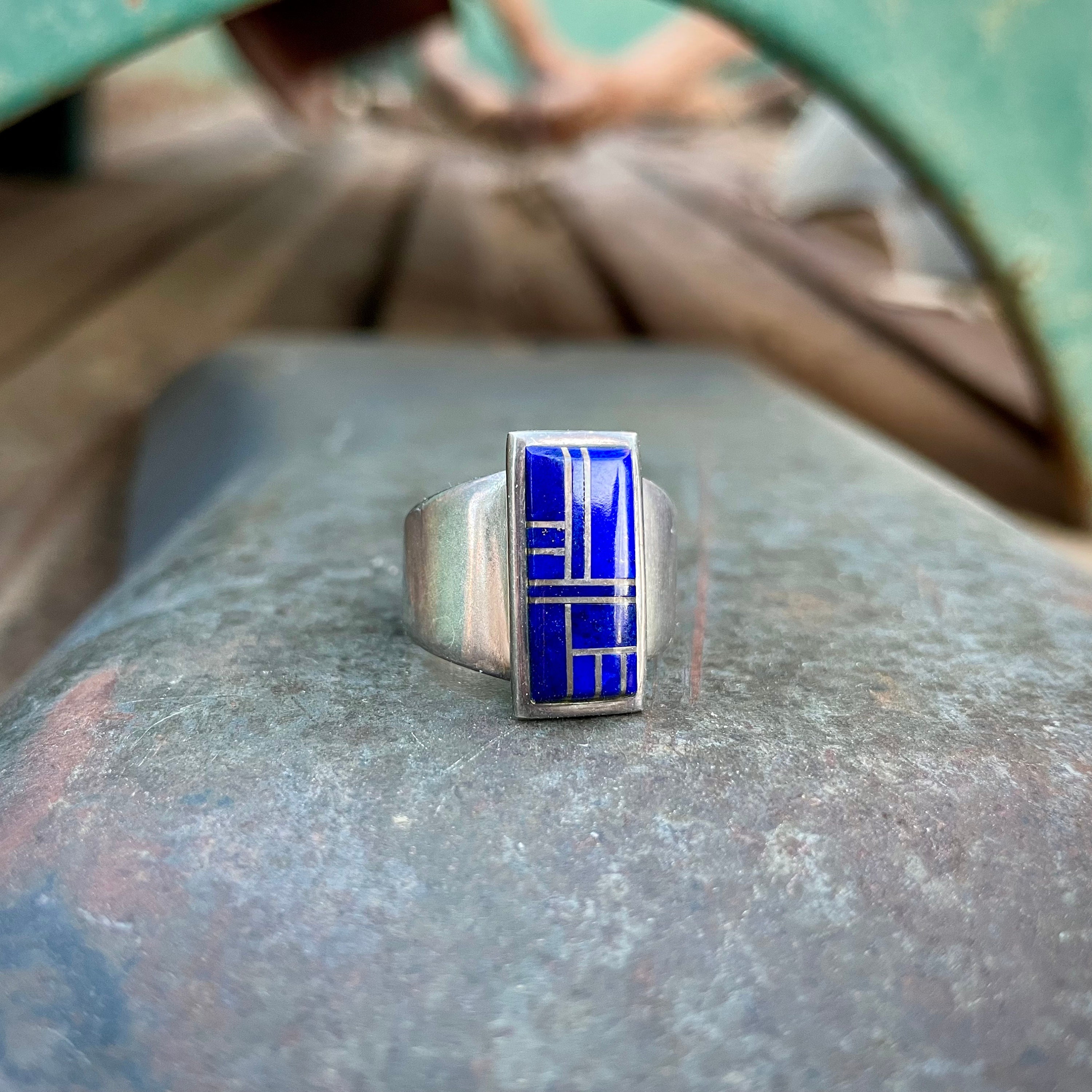 Vintage Navajo Ann Curley Sterling Silver Lapis Lazuli Channel Inlay ...