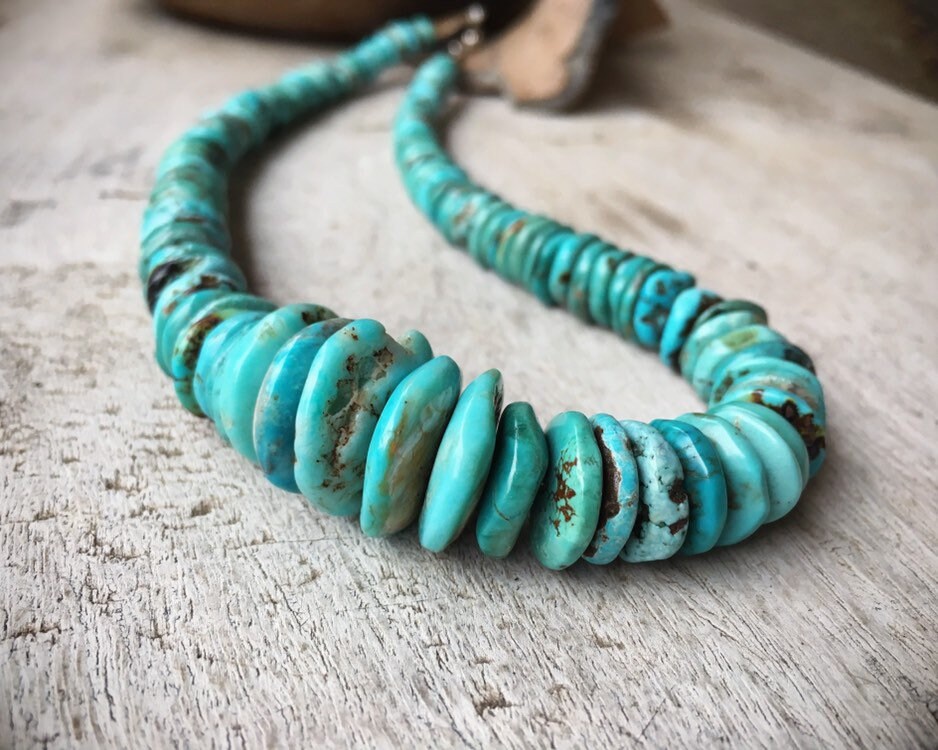 Chunky Turquoise Bead Disc Nugget Necklace for Women, Native American ...