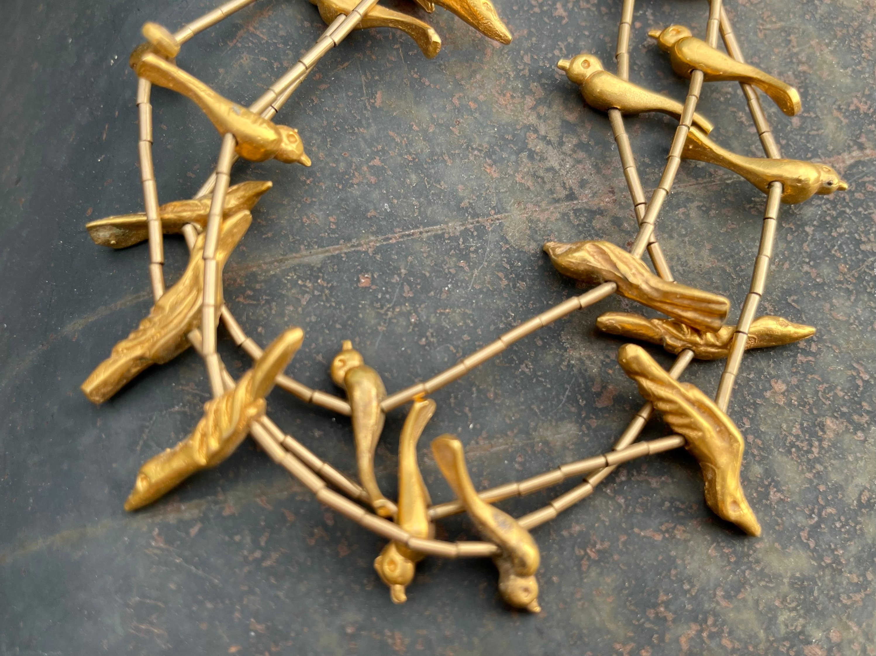 39gm Rare Gold Plated Bird Fetish and Liquid Gold Three Strand Necklace ...