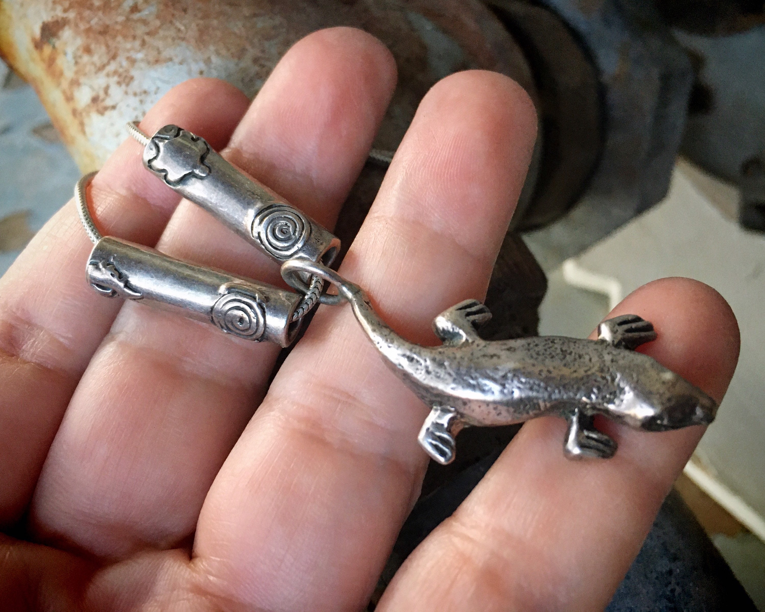 Vintage 925 Sterling Silver Lizard or Gecko Pendant on 24 Snake Chain ...