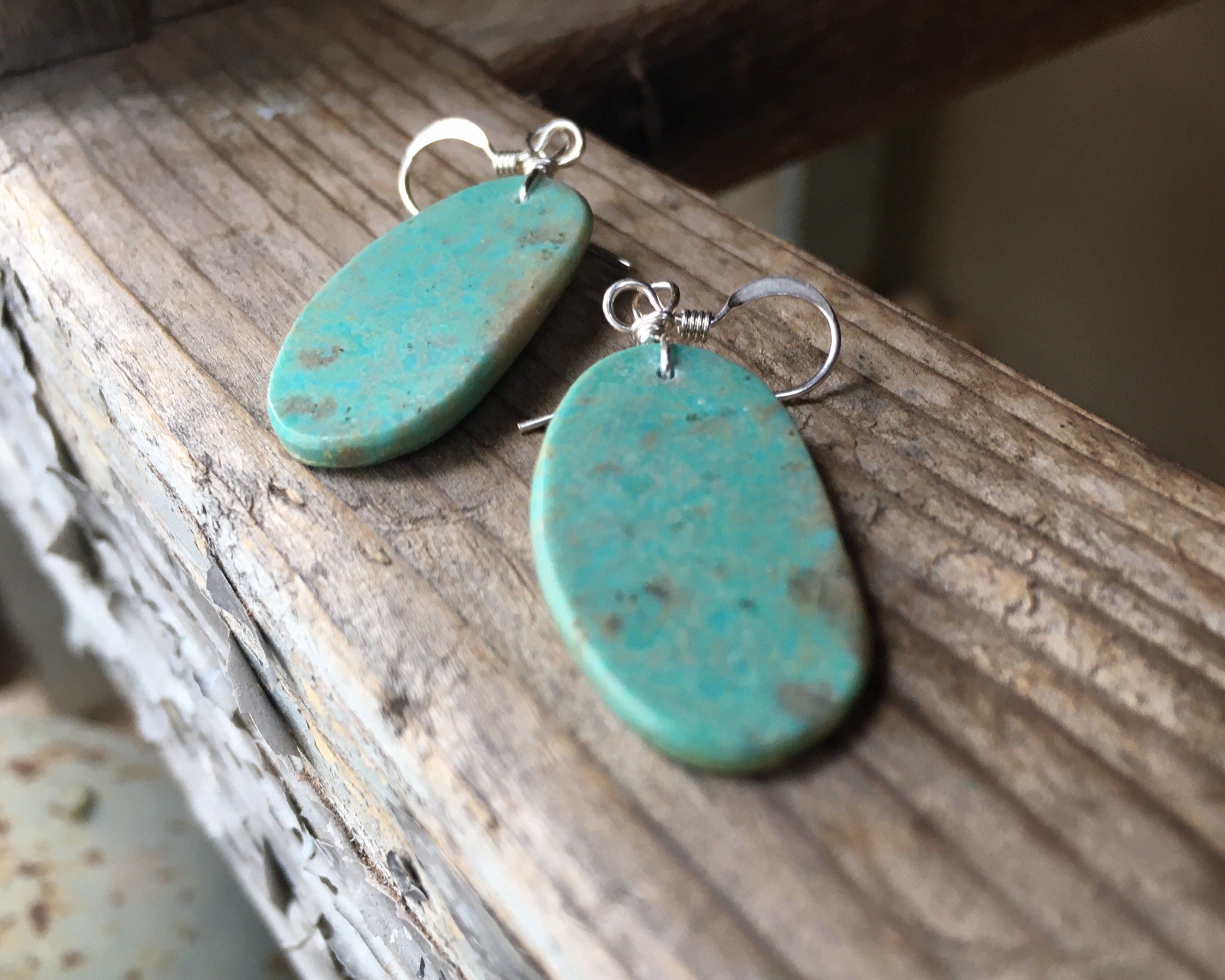 Light Green Turquoise Slab Earrings Medium-Small Size, Southwestern ...