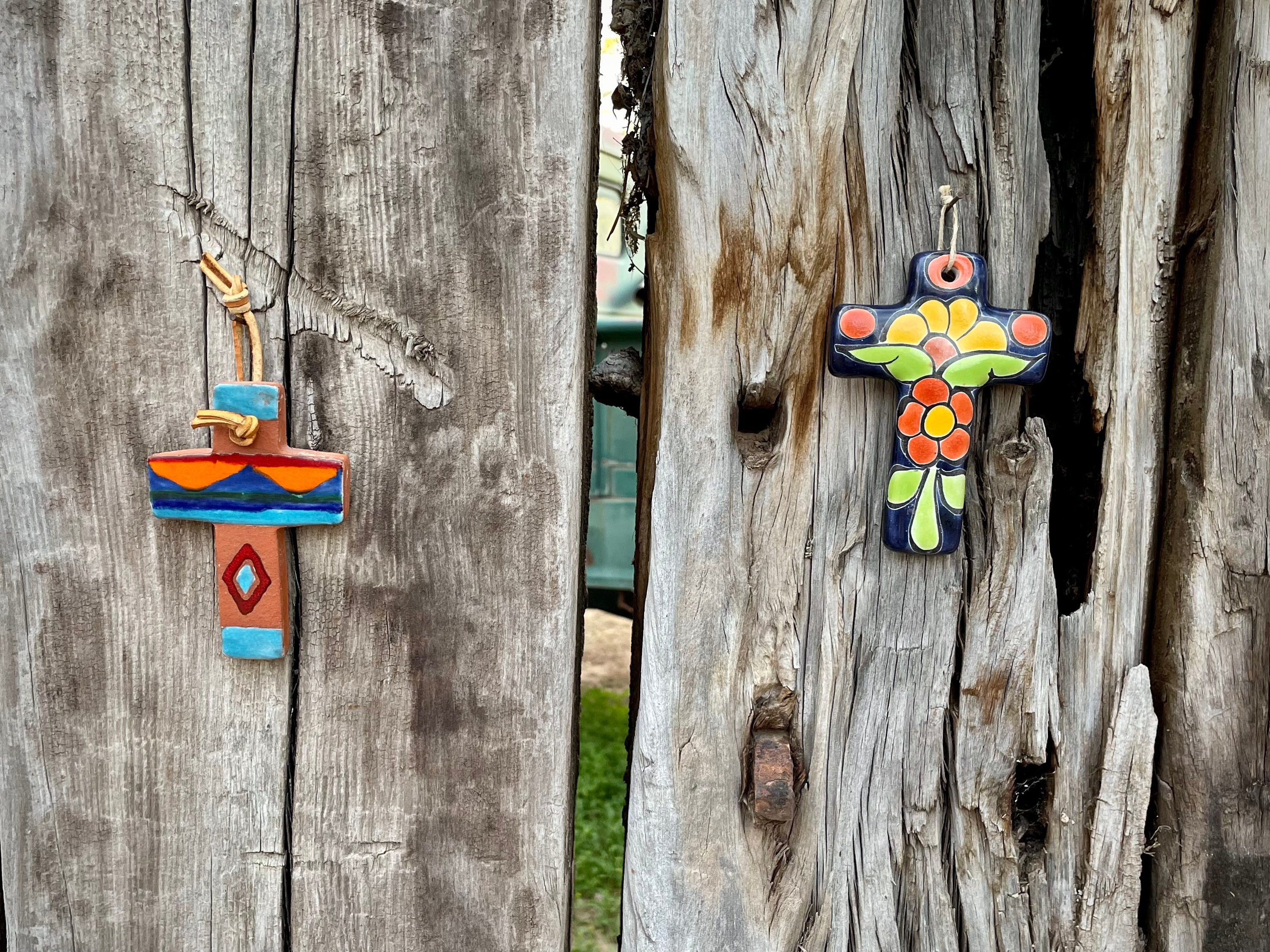 Two Vintage Small Ceramic Crosses from Mexico Wall Hangings, Folk Art ...