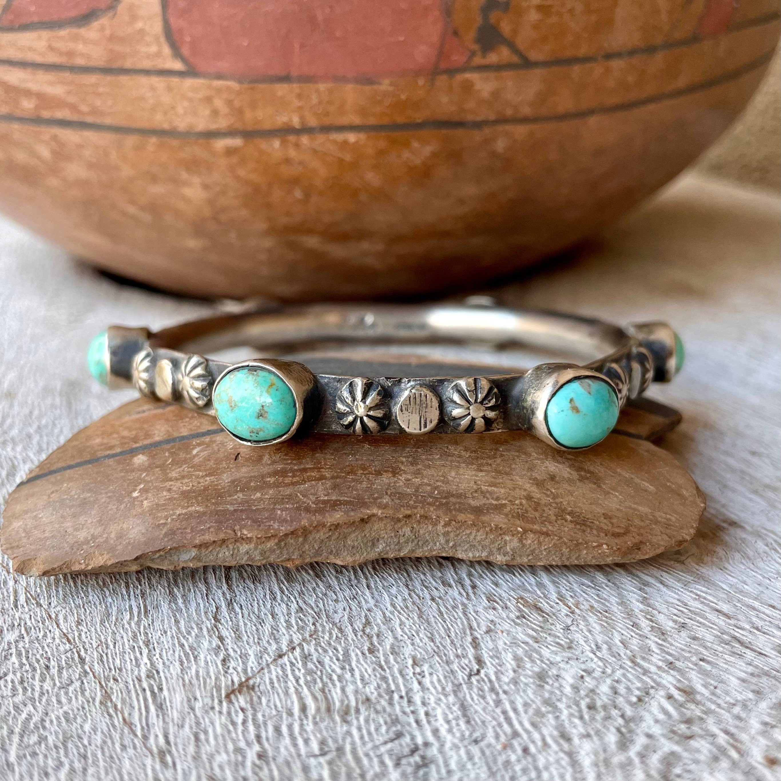 Navajo Chimney Butte Sterling Silver Turquoise Bangle, Chunky Bracelet ...