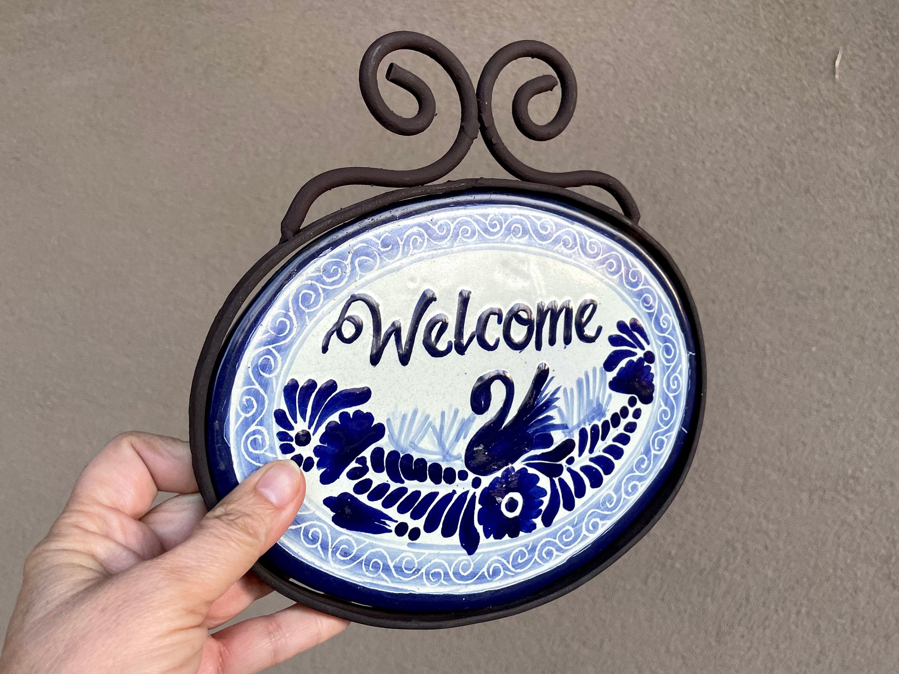 Vintage Welcome Talavera Pottery in Iron Frame Wall Hanging, House ...
