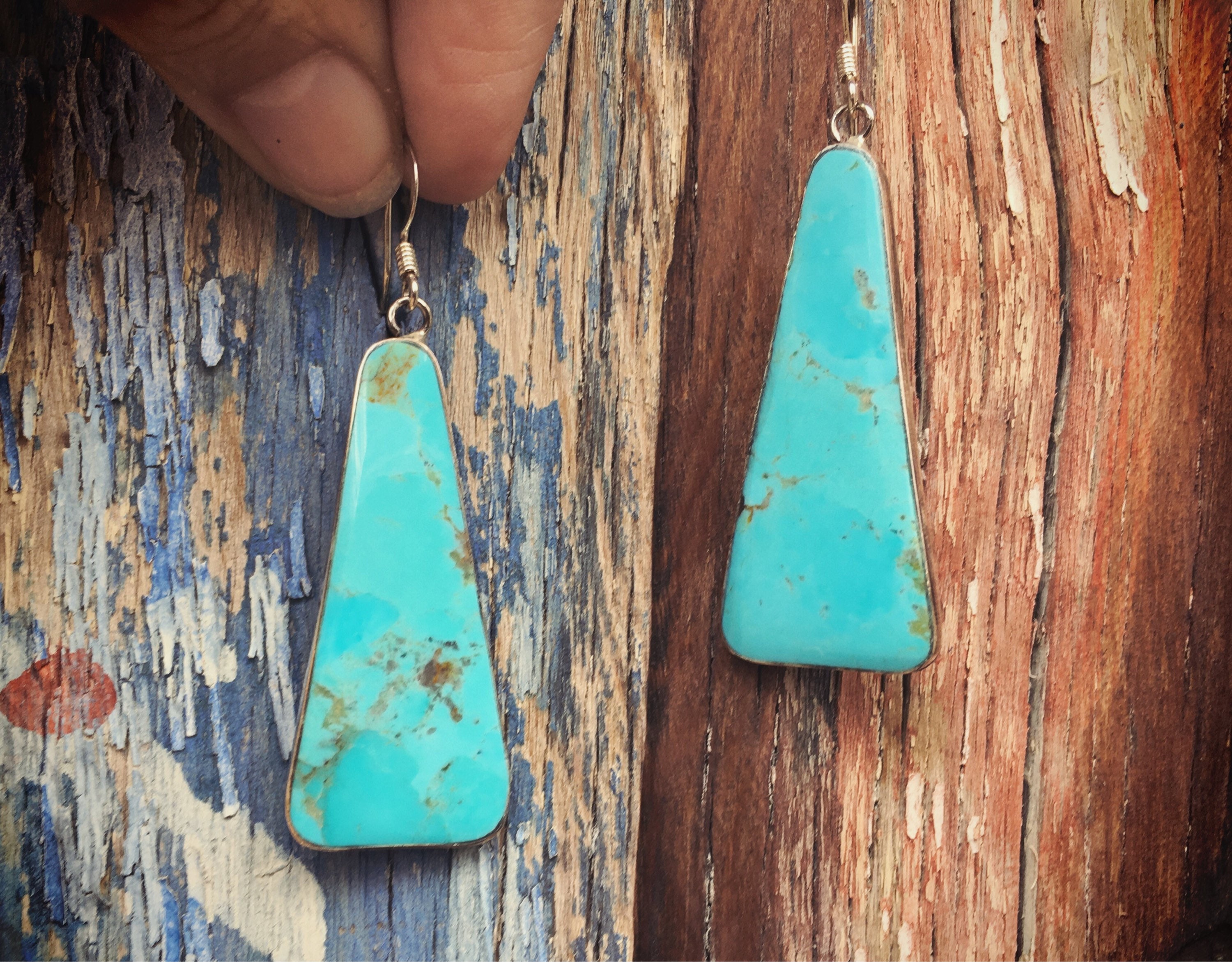 Silver and Turquoise Slab Earrings Gift for Her, Long Dangle Earrings ...