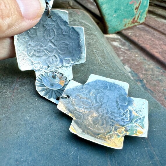 Large Sterling Silver Concho Cross Earrings by Navajo… - Gem