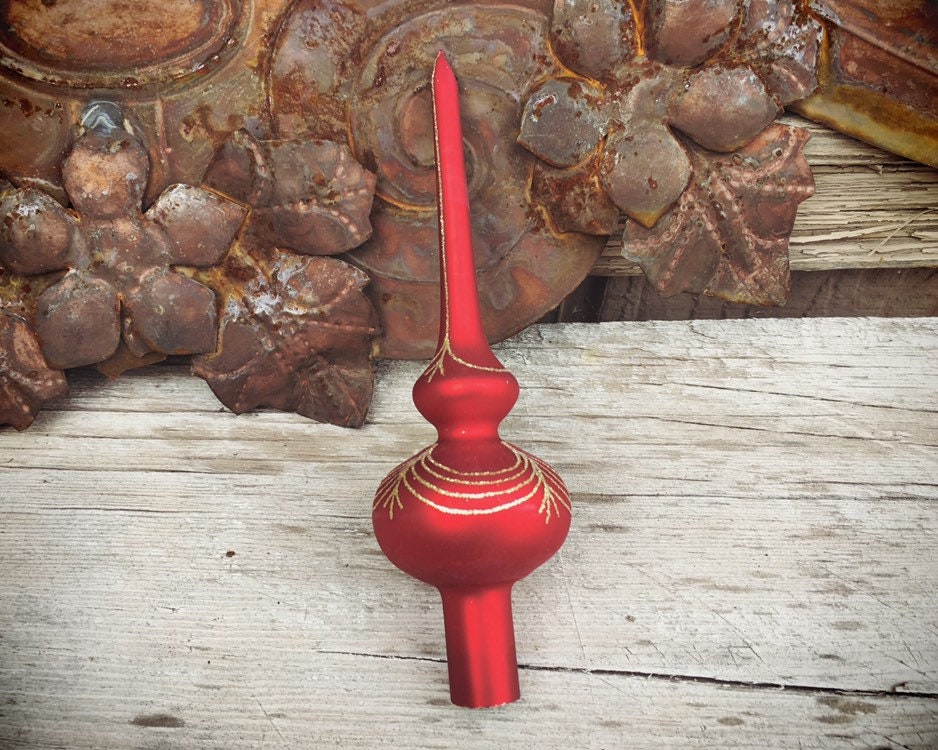 Vintage Single Bulb Mercury Glass Finial Tree Topper Red with Gold ...