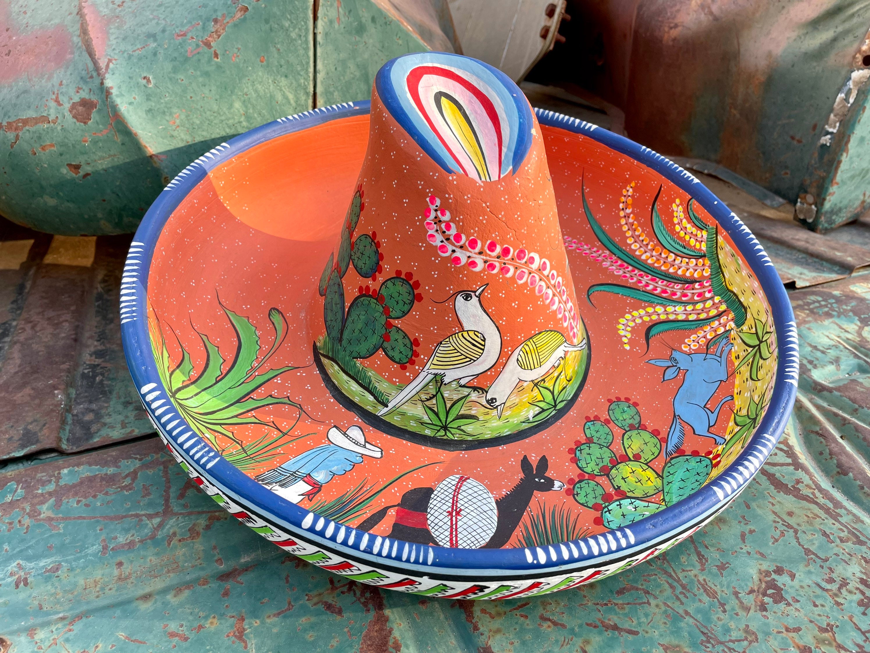 Large and Heavy Tonala Pottery Sombrero Sculpture in the Style of Jimón ...