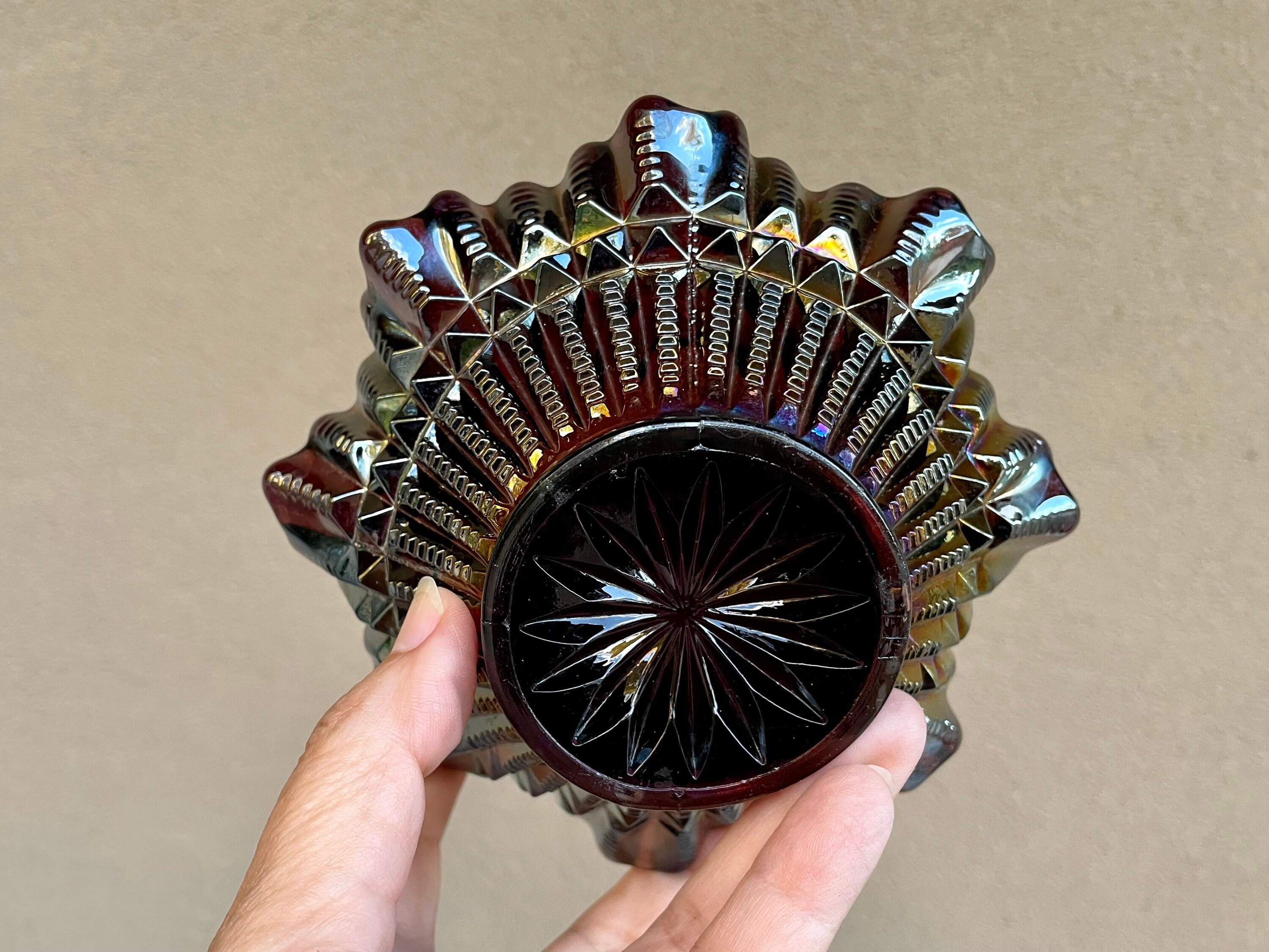 Antique Imperial Carnival Glass Scroll Embossed Small Bowl 5.5 Compote ...