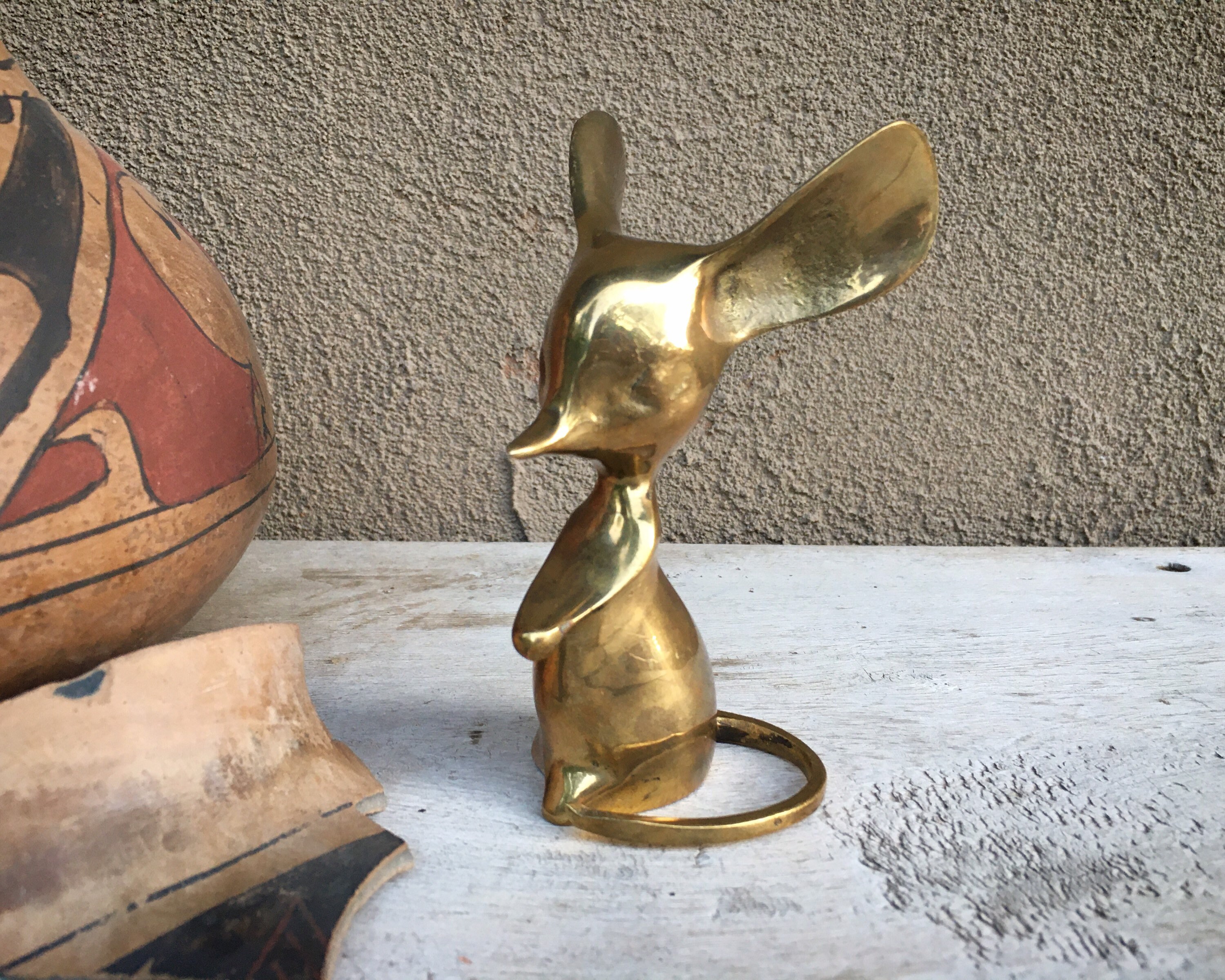 Mid Century Modern Solid Brass Mouse with Big Ears Curled Tail Figurine ...