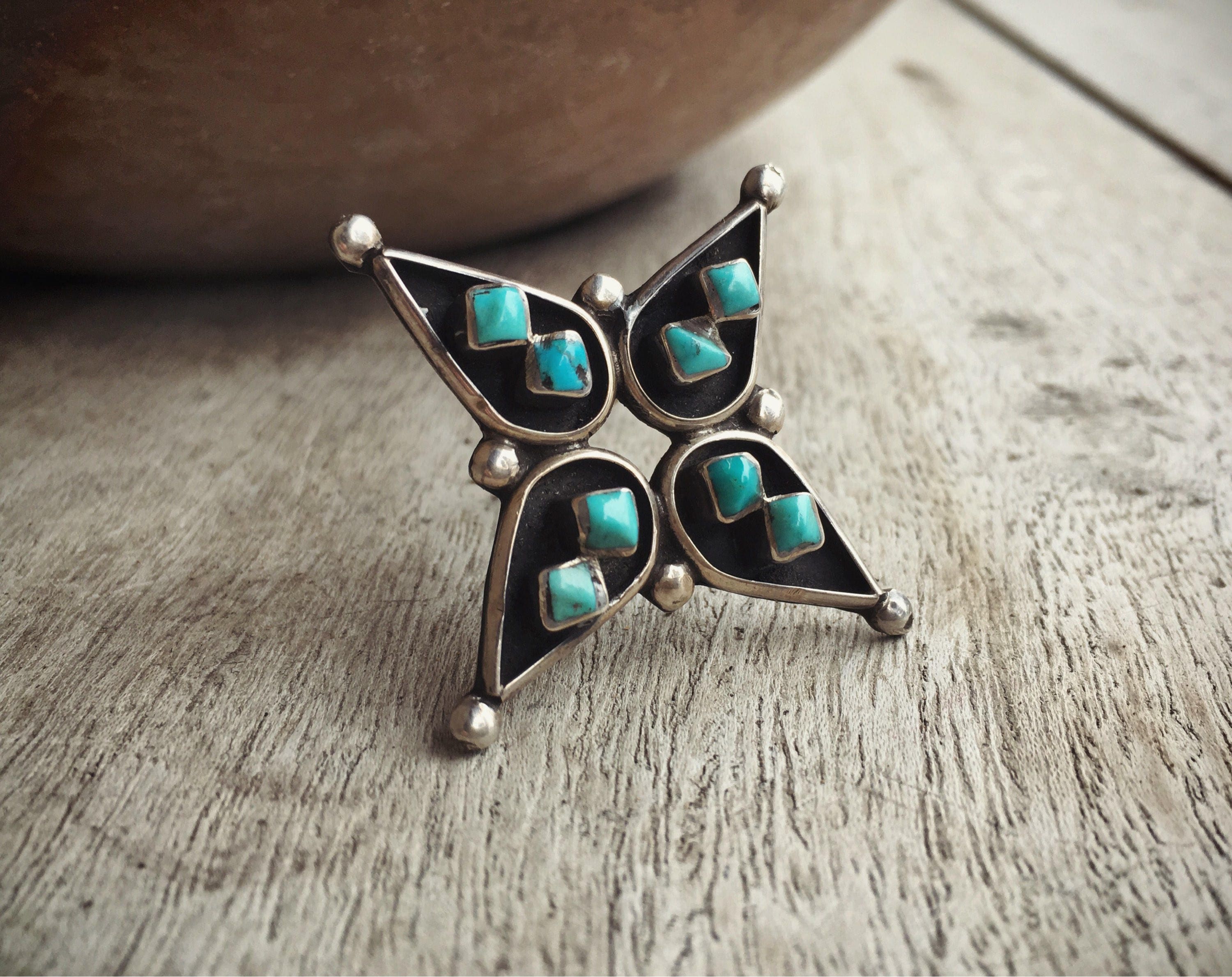 Silver Turquoise Cross Star Brooch, Old Pawn Native American Indian ...
