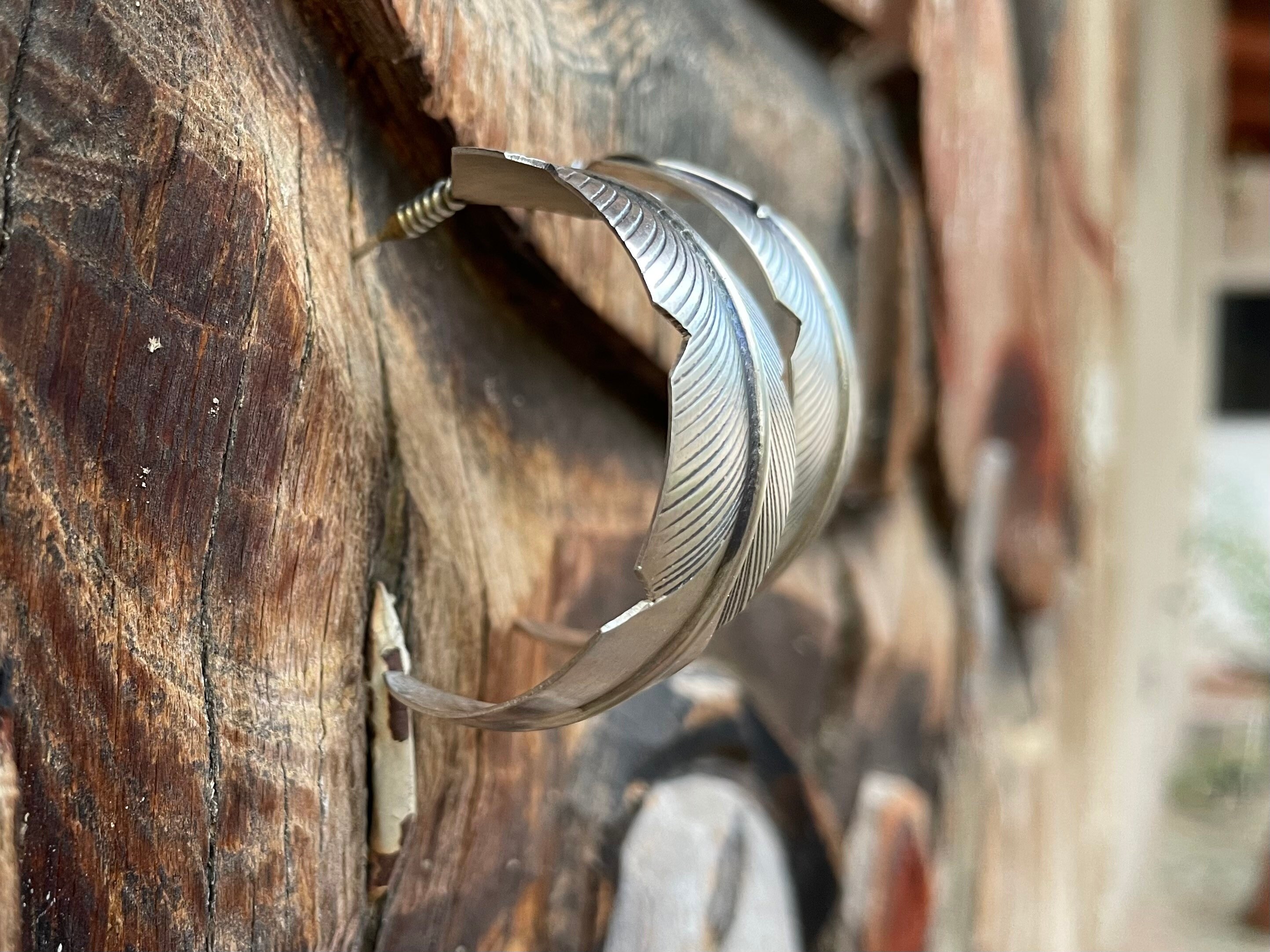 Navajo Chris Charley Sterling Silver Feather Hoop Earrings for Women ...