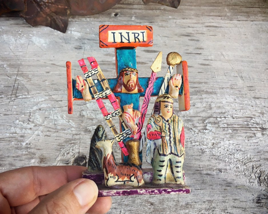 Vintage Miniature Mexican Folk Art Cross Altar Decor, Mexican Decor ...