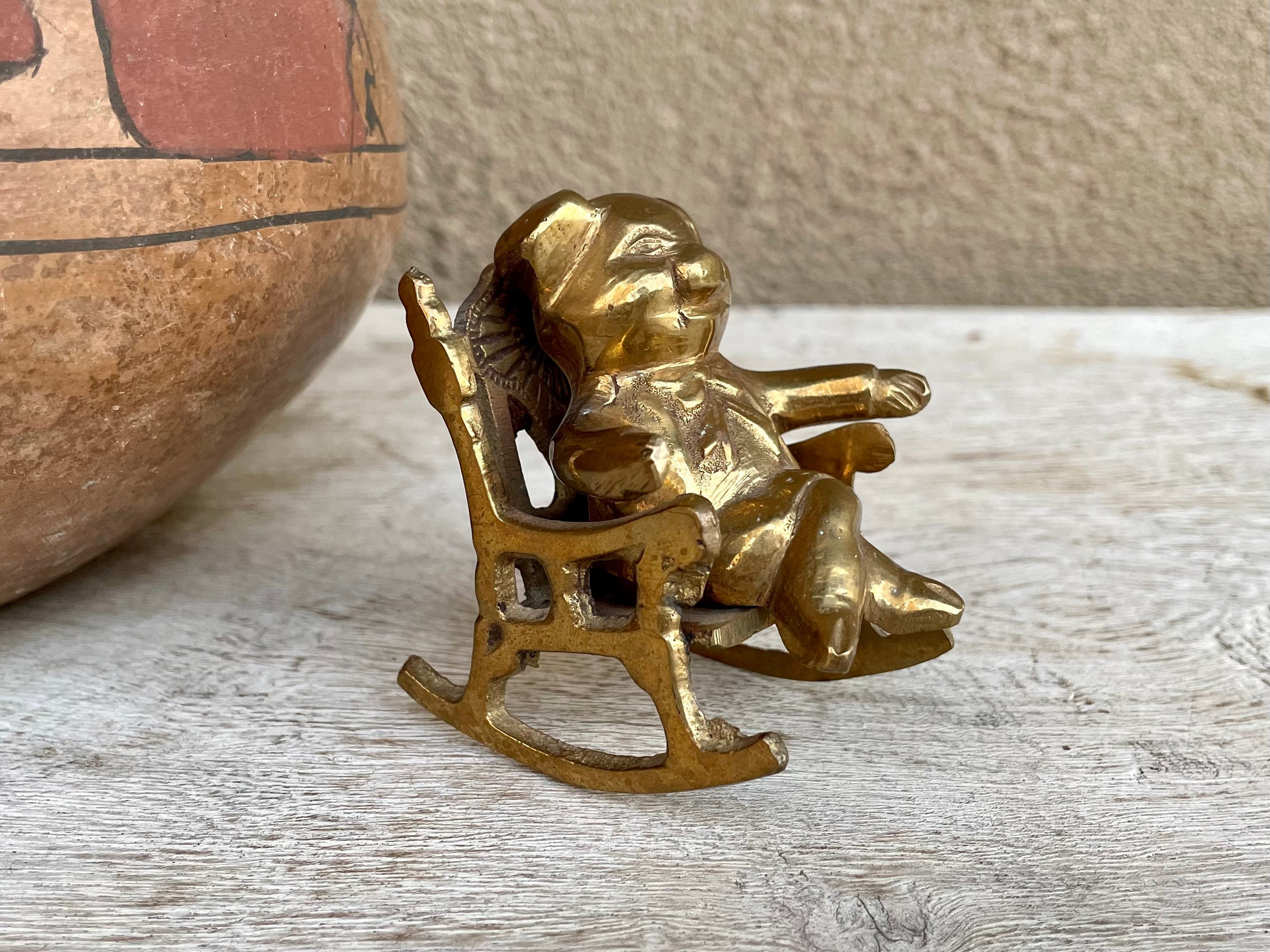 Vintage Small Brass Pig in Rocking Chair Figurine, Eclectic Home Decor ...
