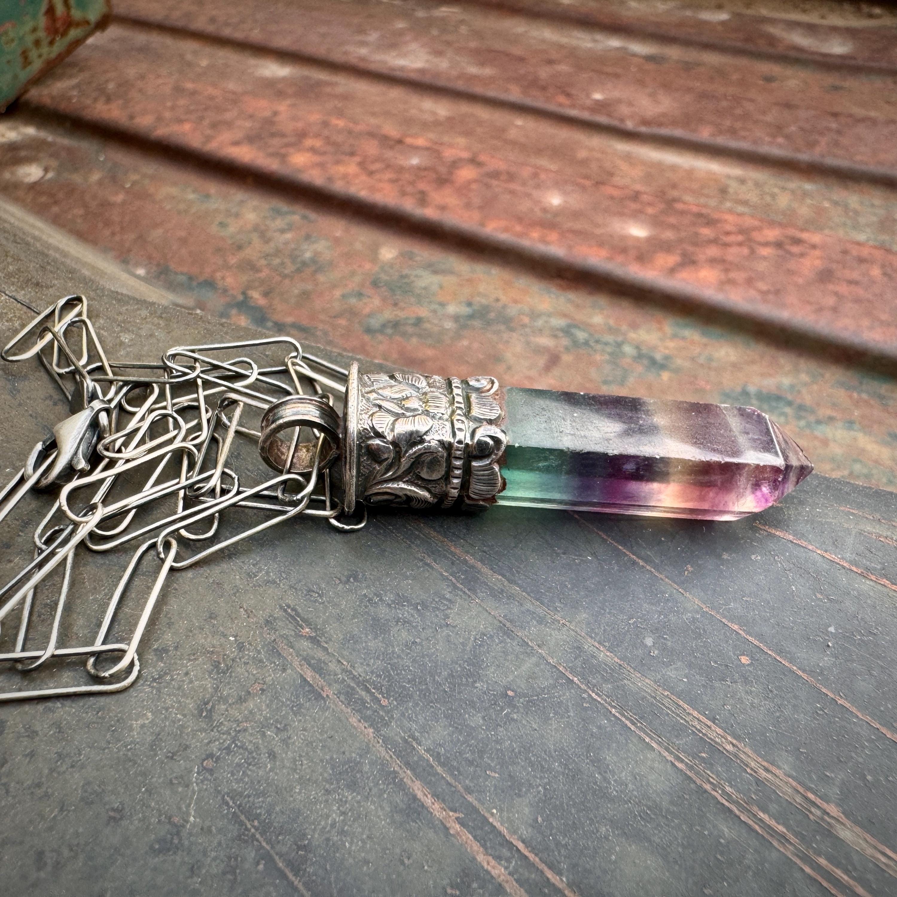 Tibetan Amethyst Icicle Crystal Pendant on Light Sterling Silver Chain ...