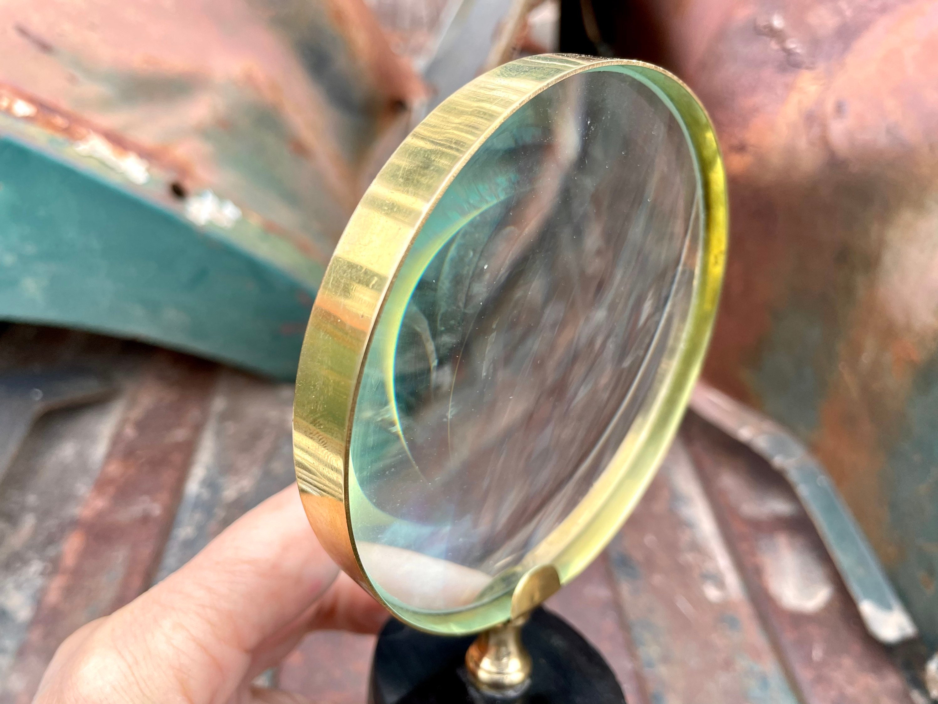Vintage Carved Horn Handle Magnifying Glass with Brass Frame, Curiosity ...